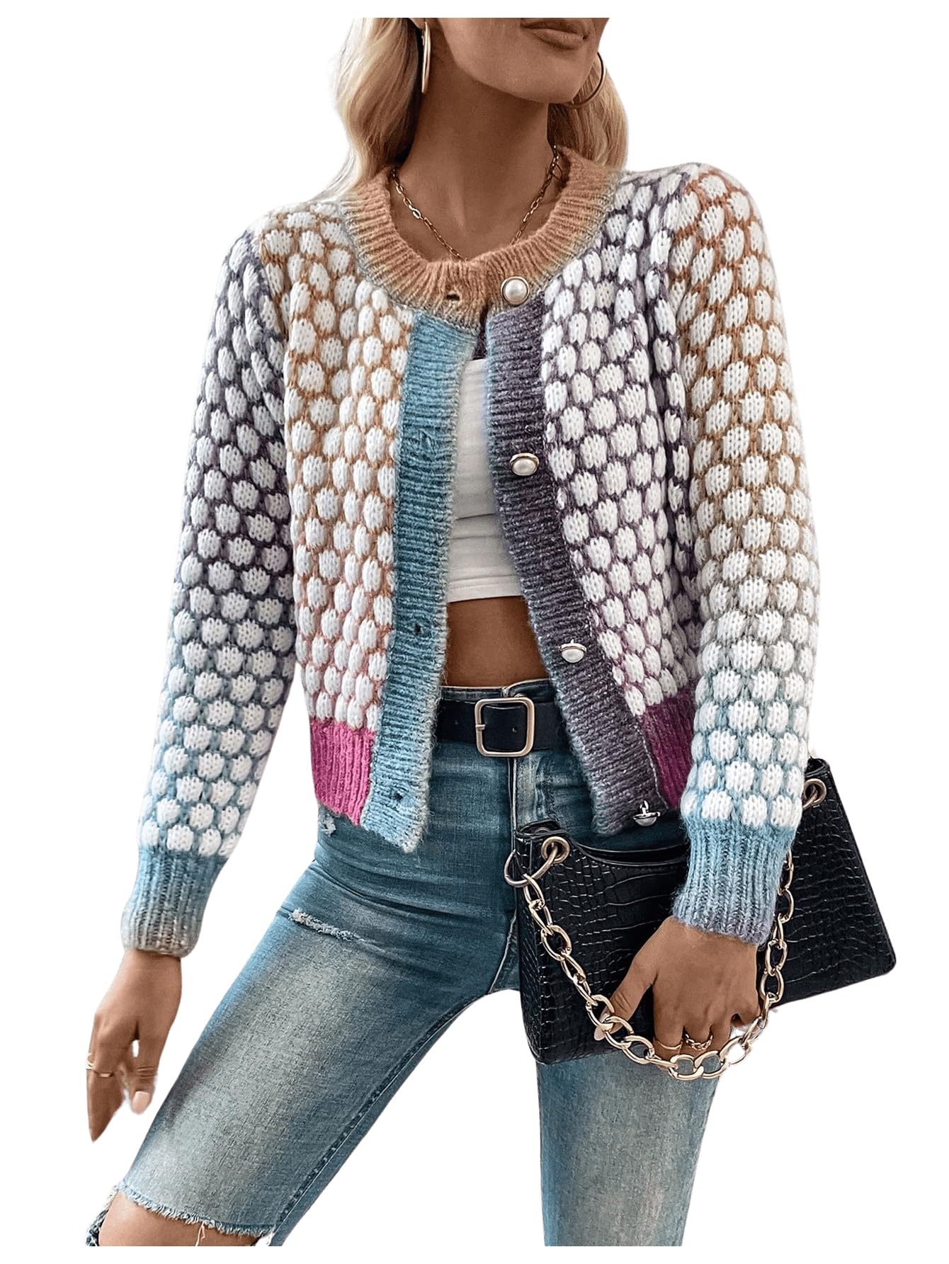 Floerns Women's Ombre Marled Knitwear Long Sleeve Button Front Cardigan ...