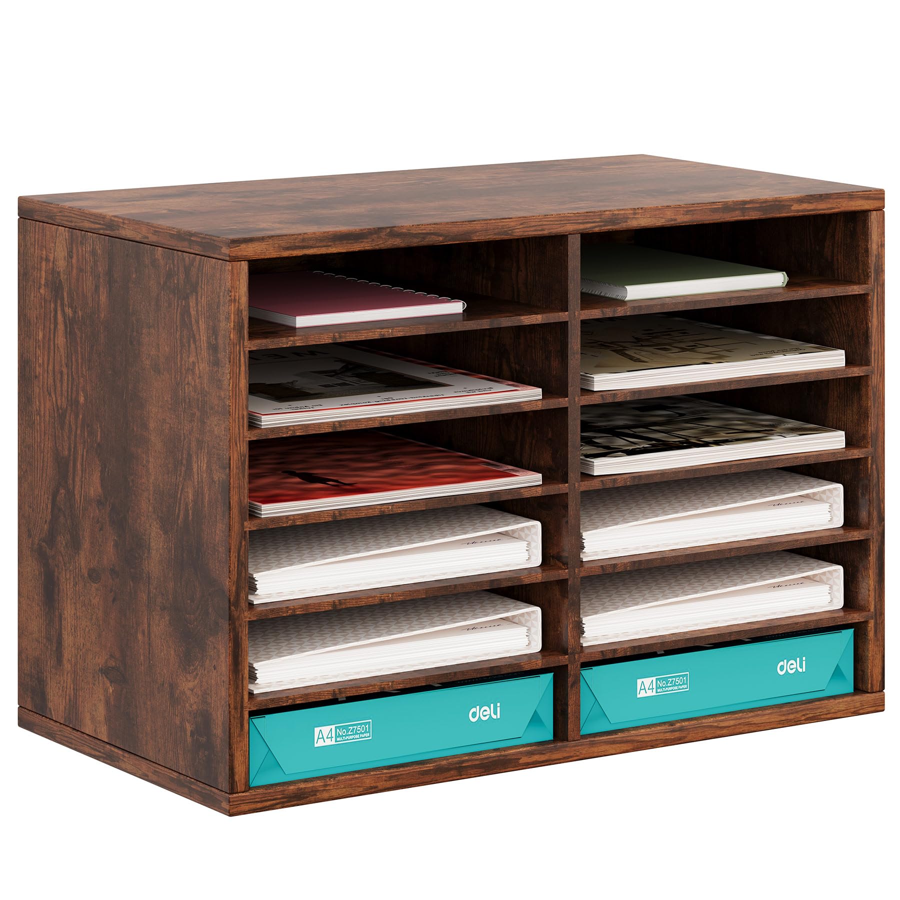 TQVAI Wooden Literature Organizer, 48 Slots File Organizer, Adjustable ...