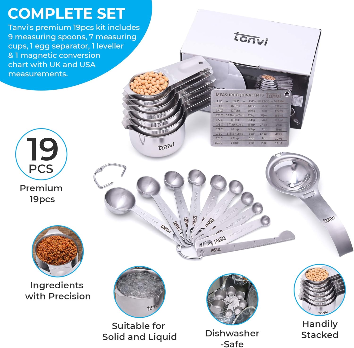 Tanvi Measuring Cups and Spoons Set (19 PCS) – Stainless Steel ...