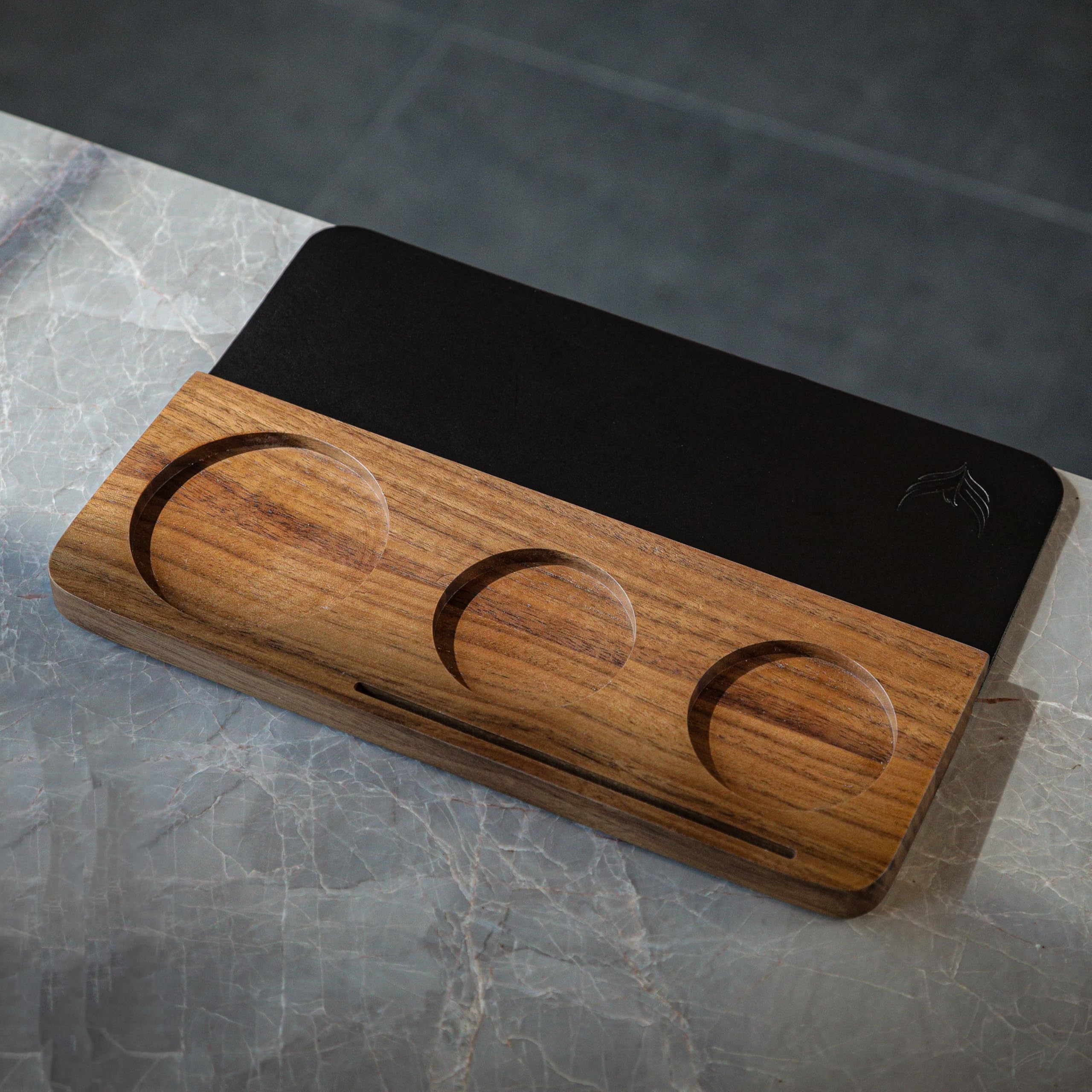 KNODOS 58mm Espresso Tamping Mat for Counter Walnut Wood & Leather ...