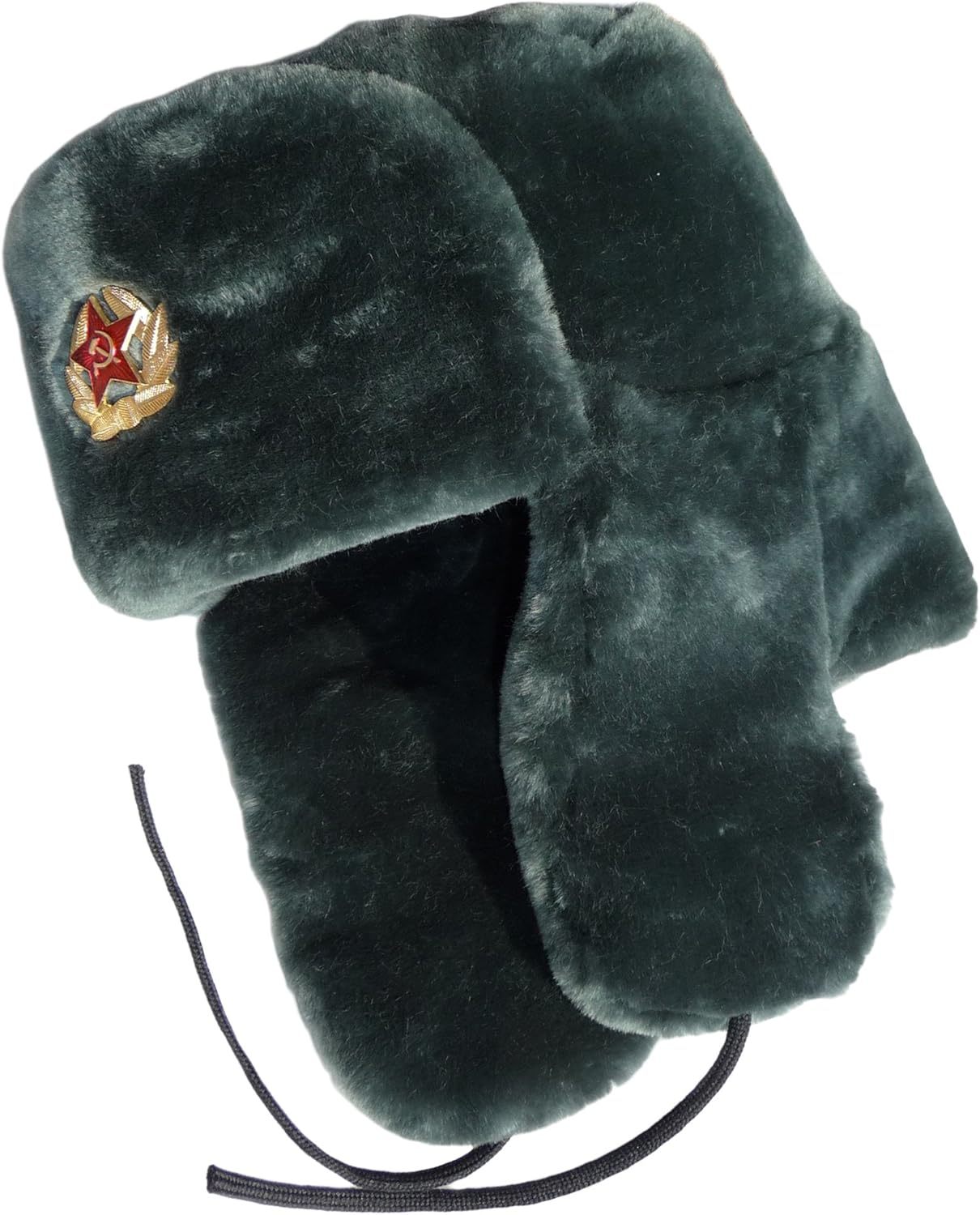 Sheepskin-like faux fur ushanka hat, with Soviet Army soldier insignia ...