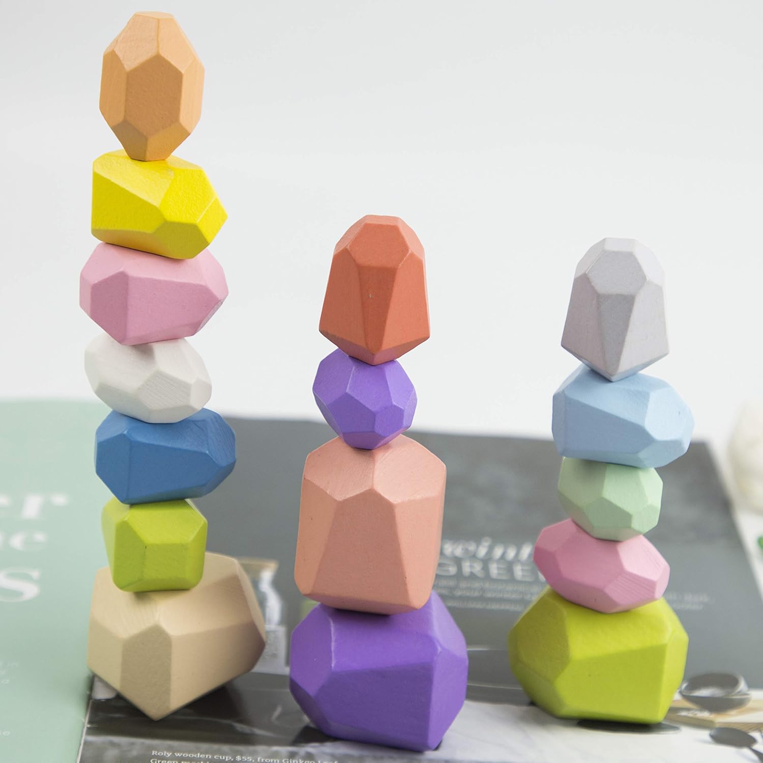 CY2SIDE Wooden Stacking Game, 16pcs Colored Natural Wood Balancing ...