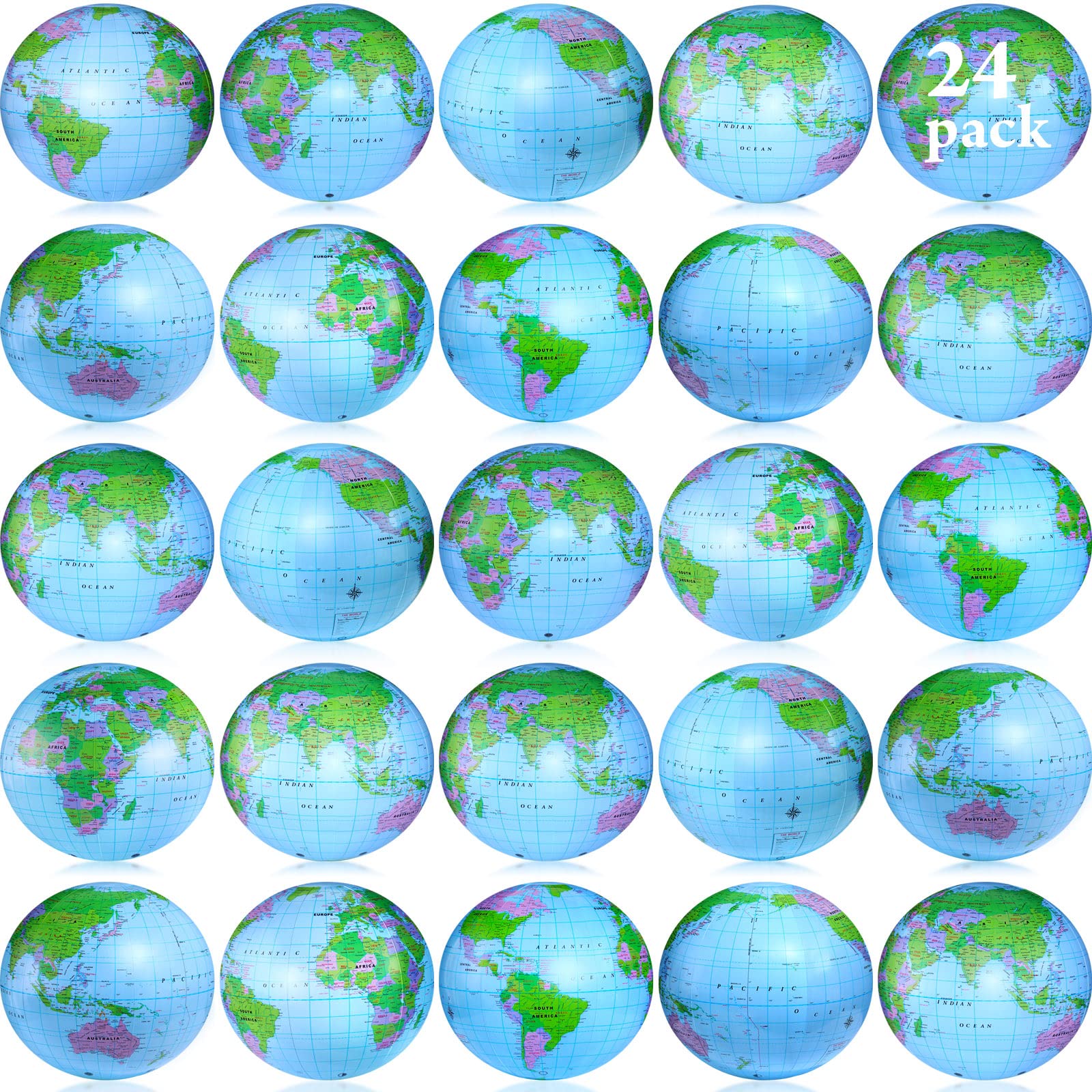 Sotiff 24 Pack 16 Inches Inflatable World Globe Beach Balls Blow up ...