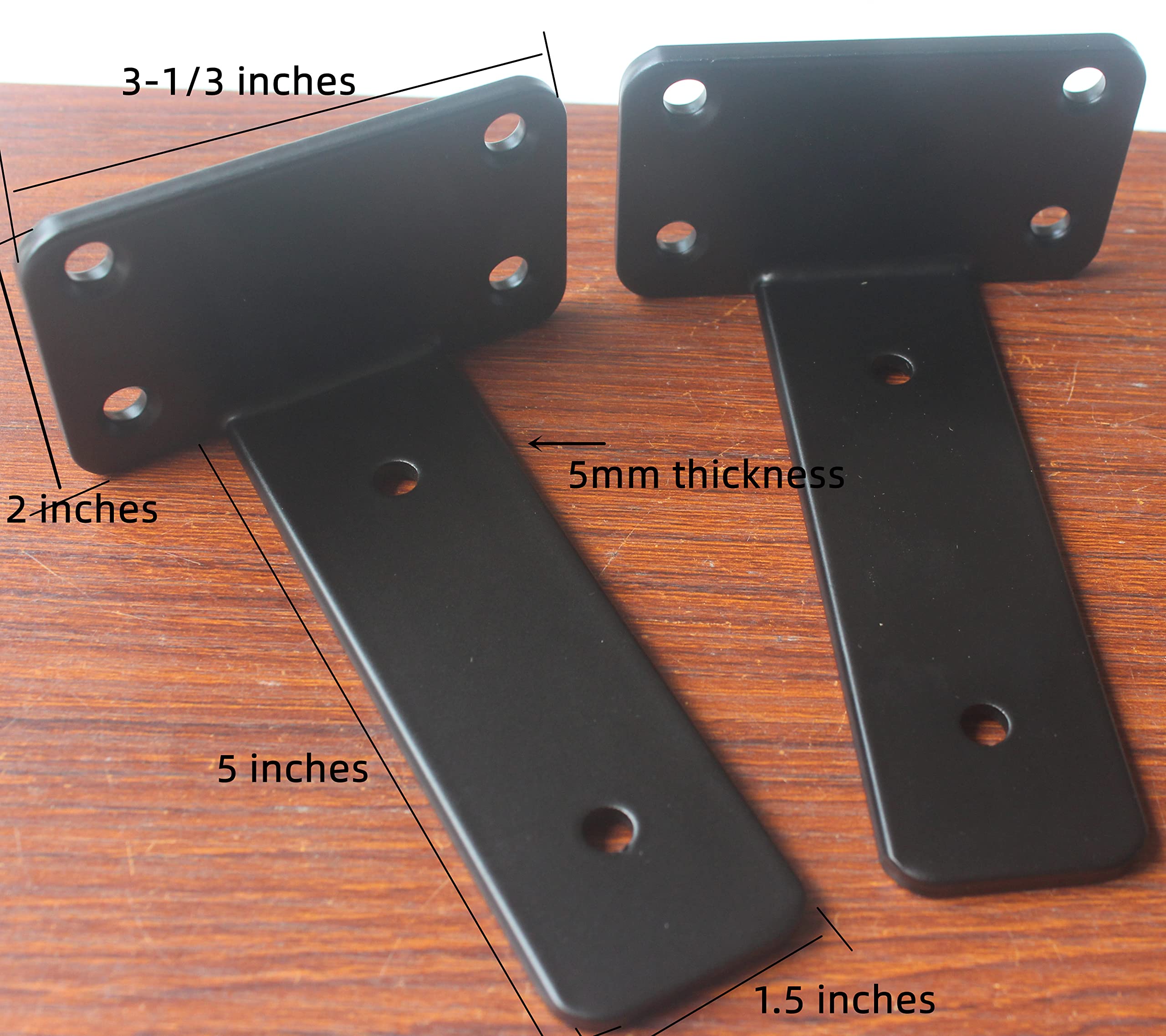 6 Pack - 5 Inch Black Hidden L Shelf Bracket (1/5 Inch Thicked) Iron ...