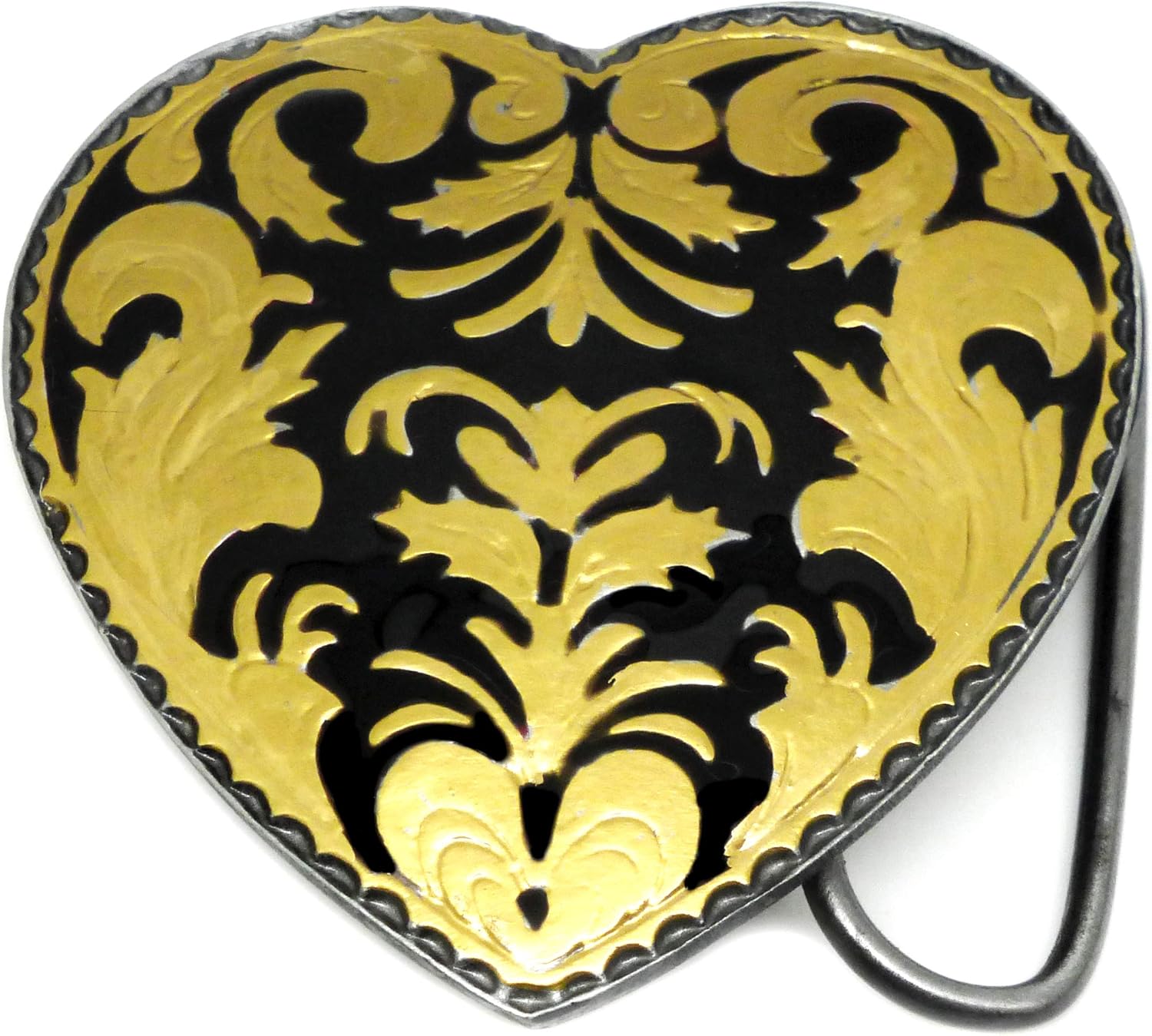 Heart Belt Buckle Single 3D Heart With Gothic Floral Design Authentic C ...