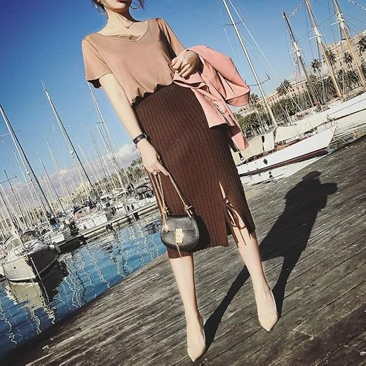 WHCWH Enger Rock Fashion Kleid Mittellange Seiten-Schlitz-elastische ...