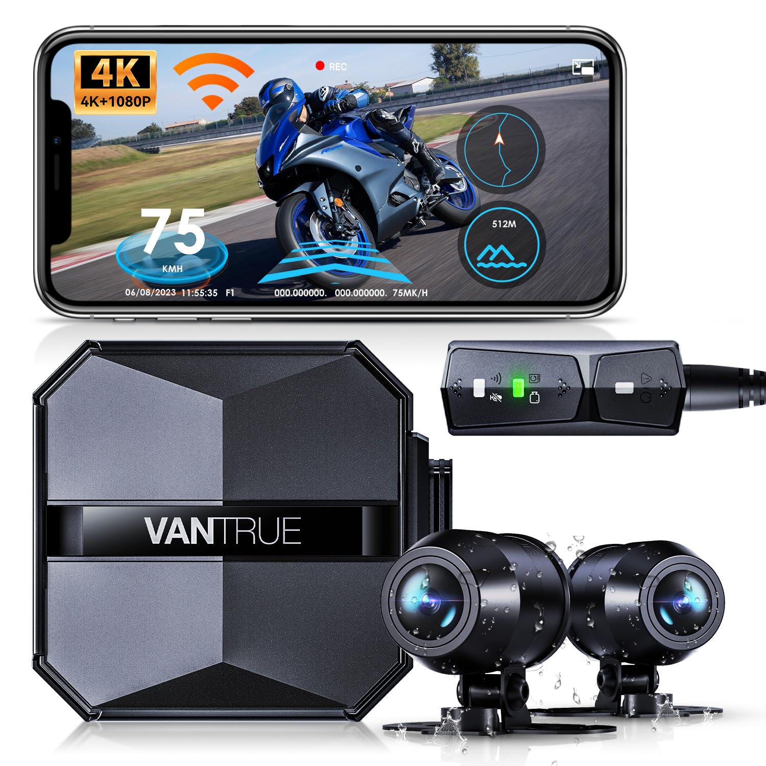 Vantrue F1 Motorcycle 4K Front and Rear Dash Cam, 4K + 1080P Motorcycle ...