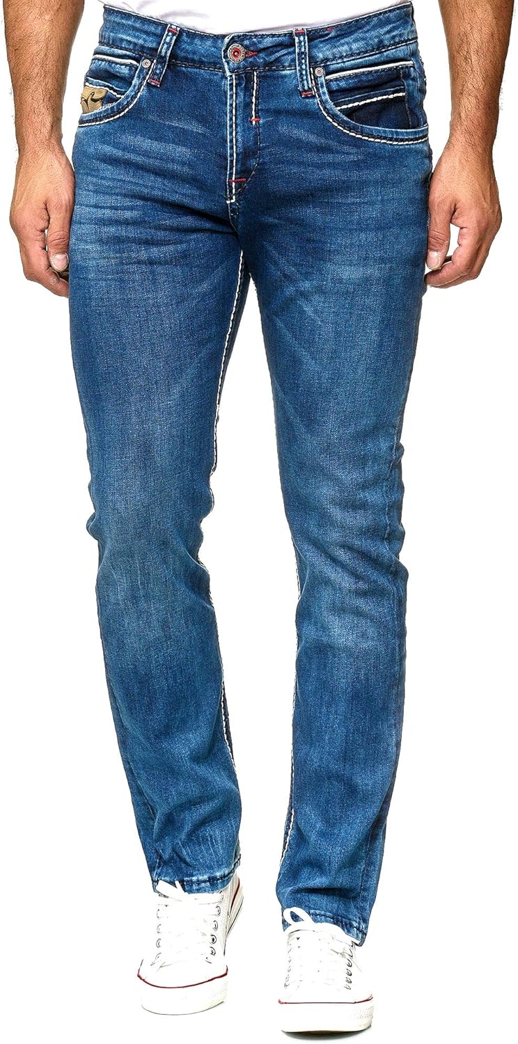 Rusty Neal Jeans Herren Denim Regular Fit Royal Blau Sax Dicke Ziernaht ...