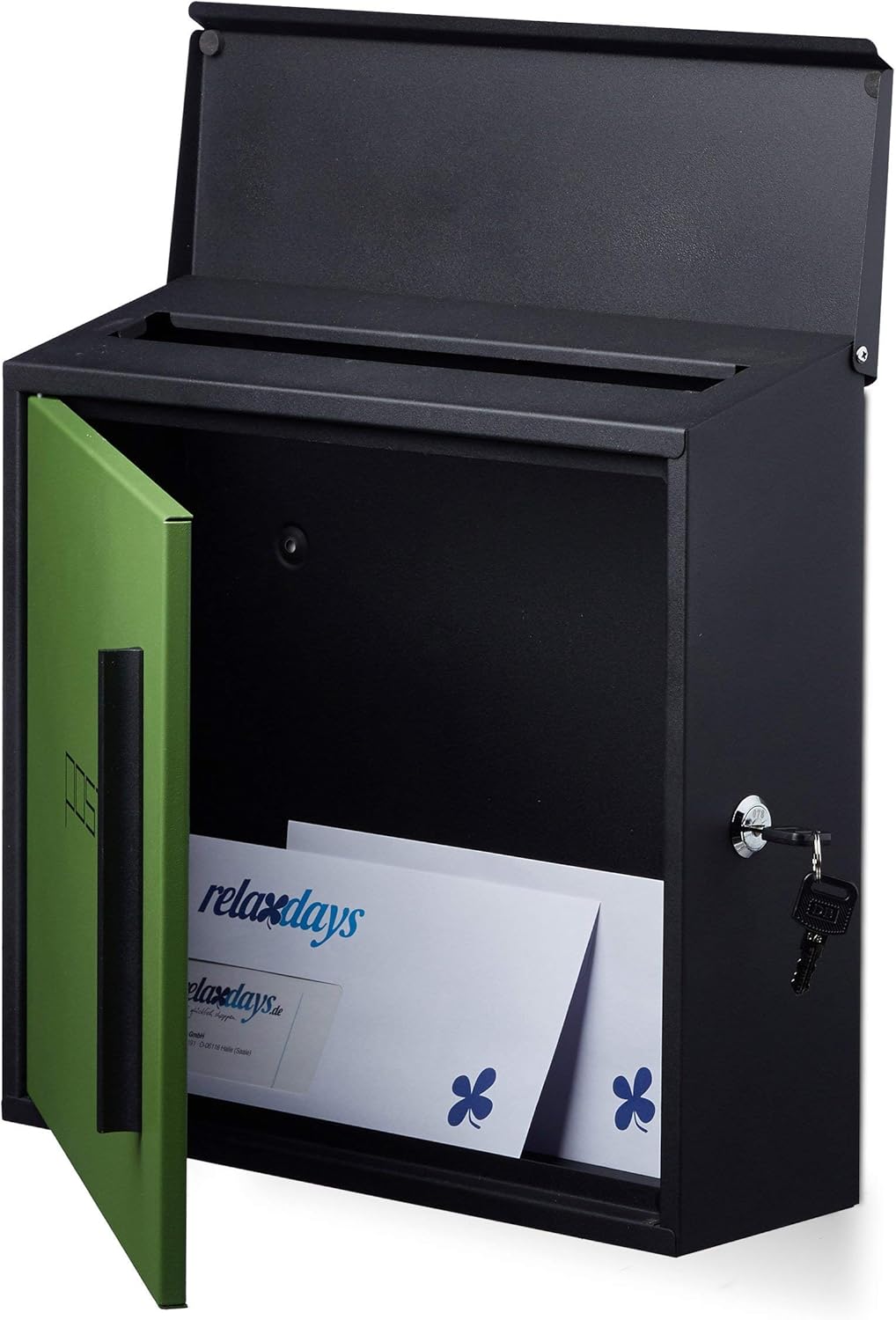 Relaxdays Din-A4 Slot Steel Modern Letterbox in 2-Colour Design, Black ...