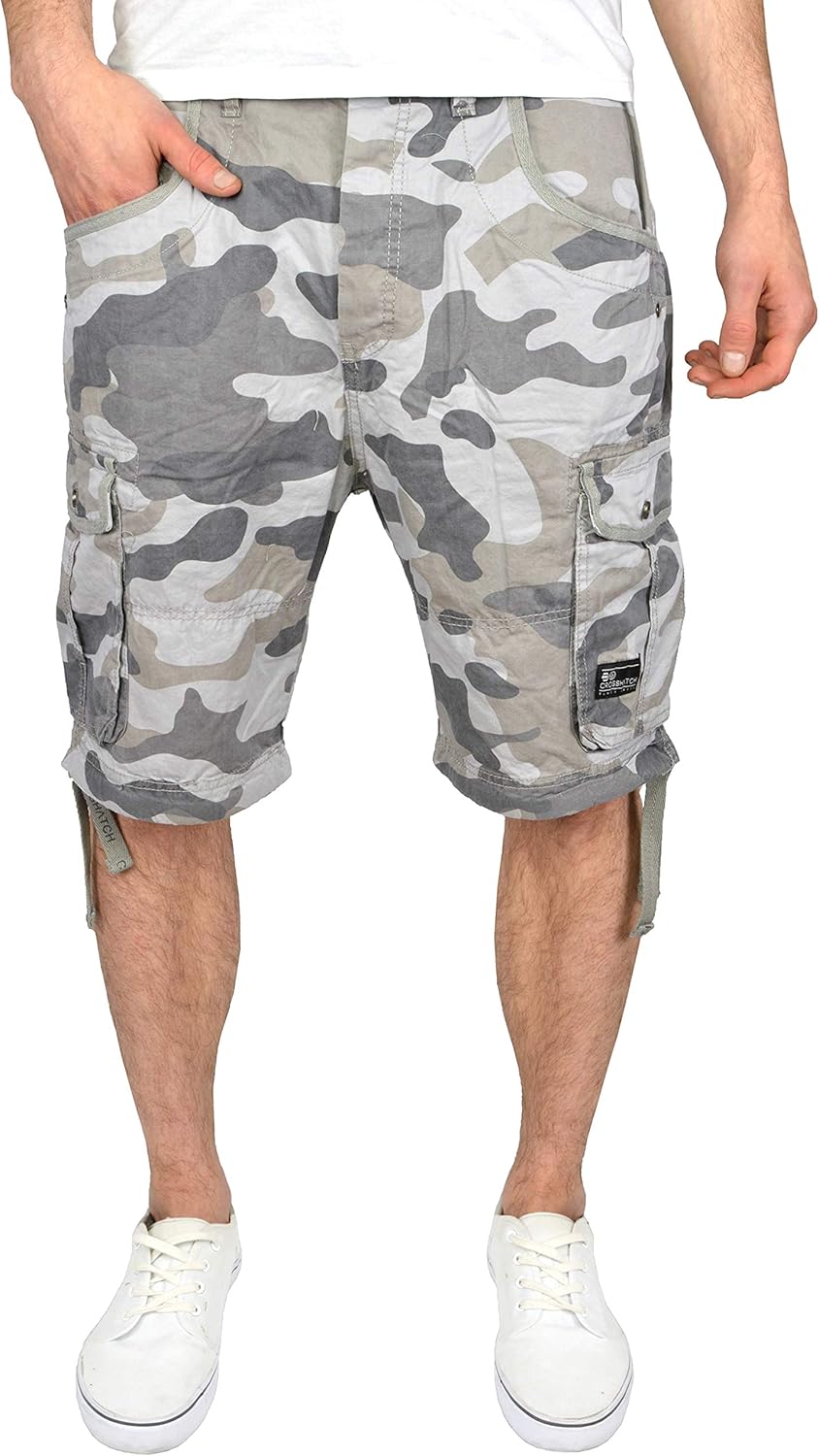 Crosshatch Mens Camouflage Shorts Cargo Combat Knee Length Military ...