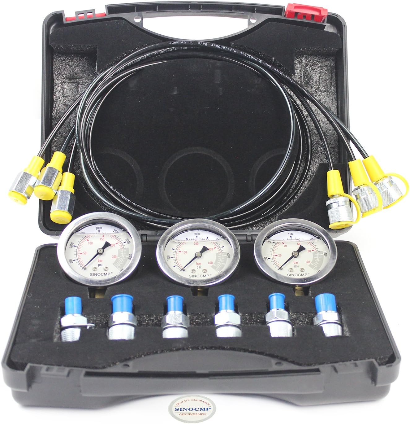 Hydraulic Pressure Test Kits - SINOCMP Hydraulic Gauge Set, 6 Couplings ...