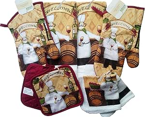 Amazon.com: 8 Piece Fat Chef Theme Kitchen Linen Set (Oven Mitts, Dish ...