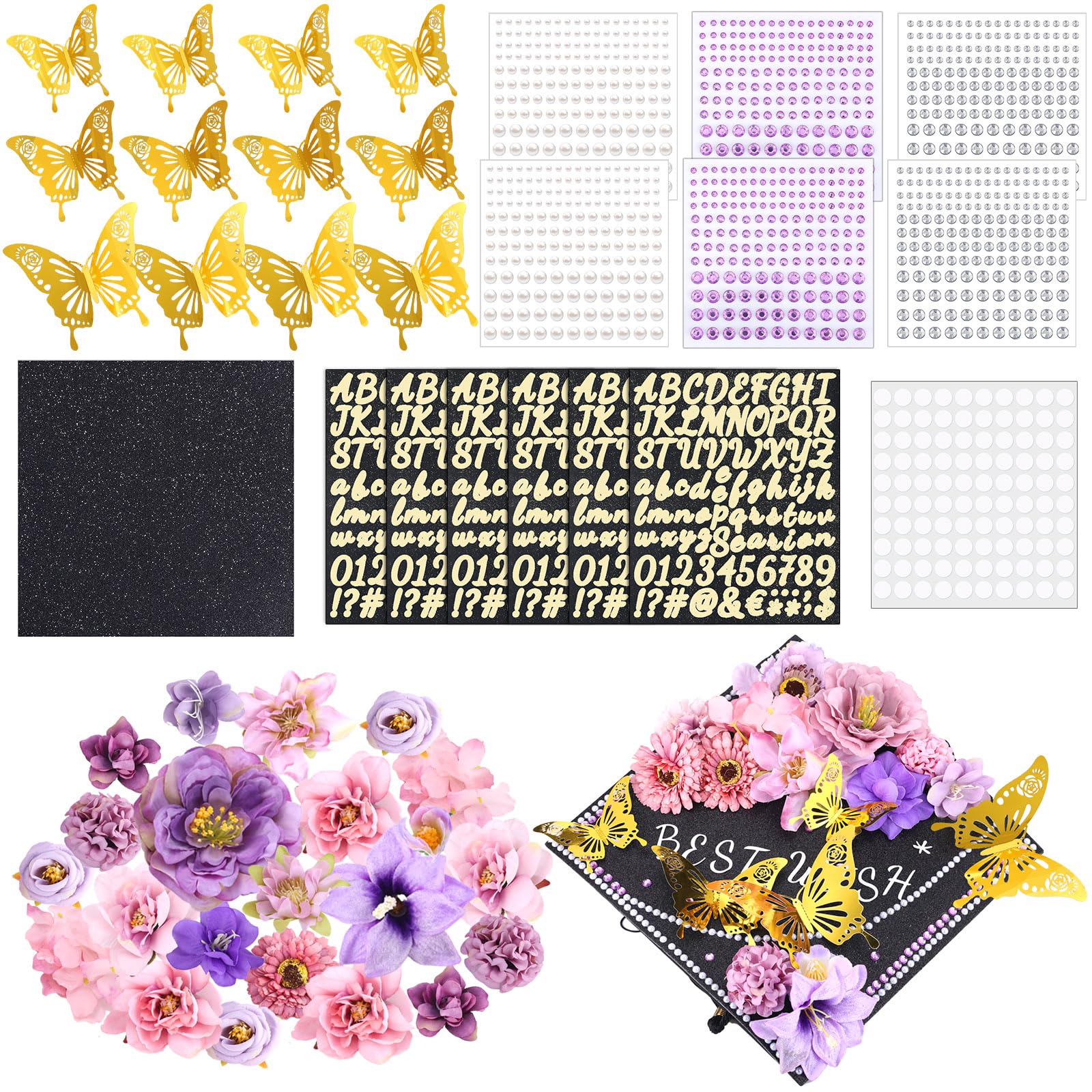 Graduation Cap Decorations Kit 2025 with 3D Butterfly Faux Flower ...