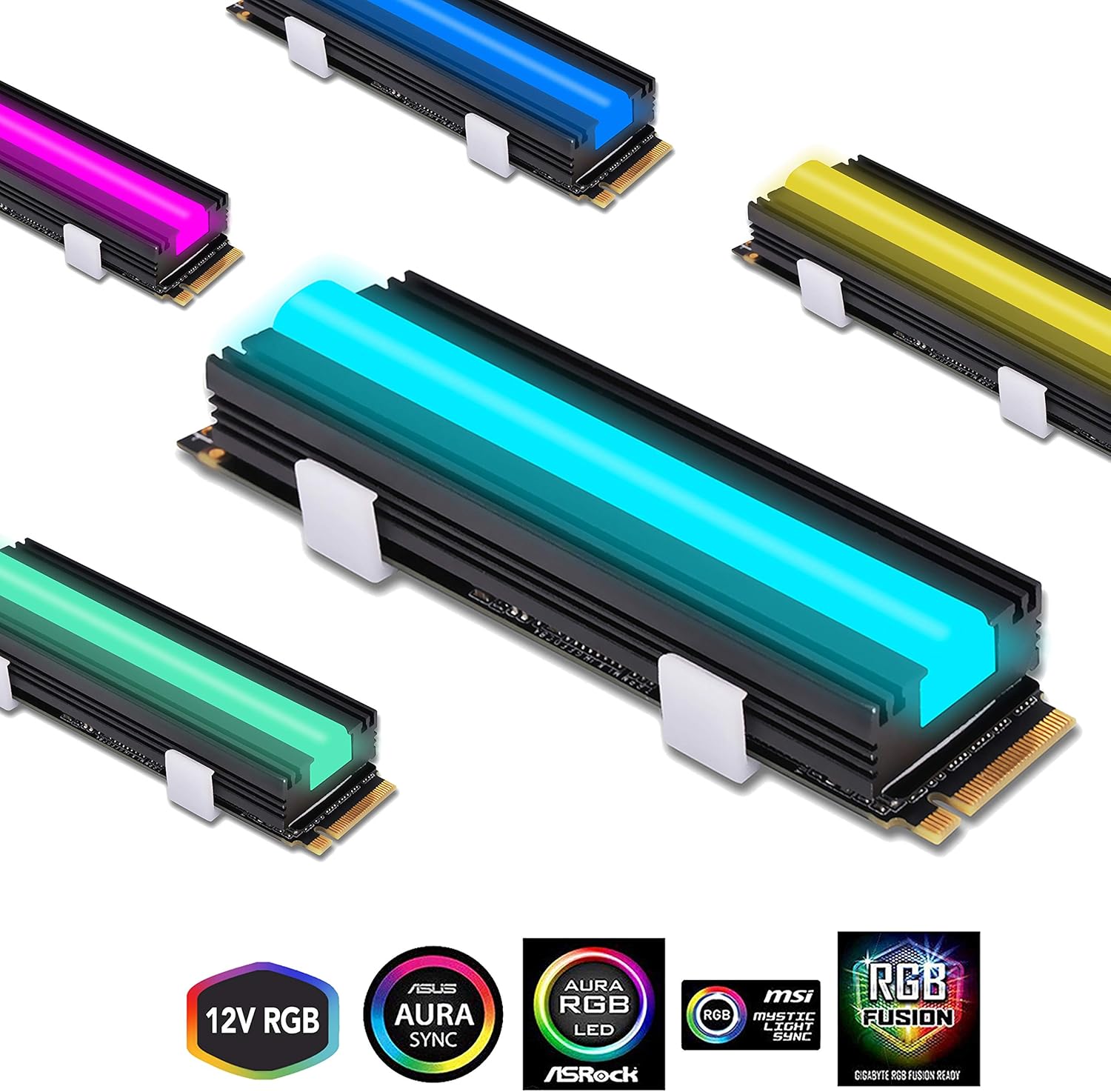 EZDIY-FAB 12V RGB SATA SSD Cooler NVMe NGFF M.2 Heat Sink for 2280 M.2 ...