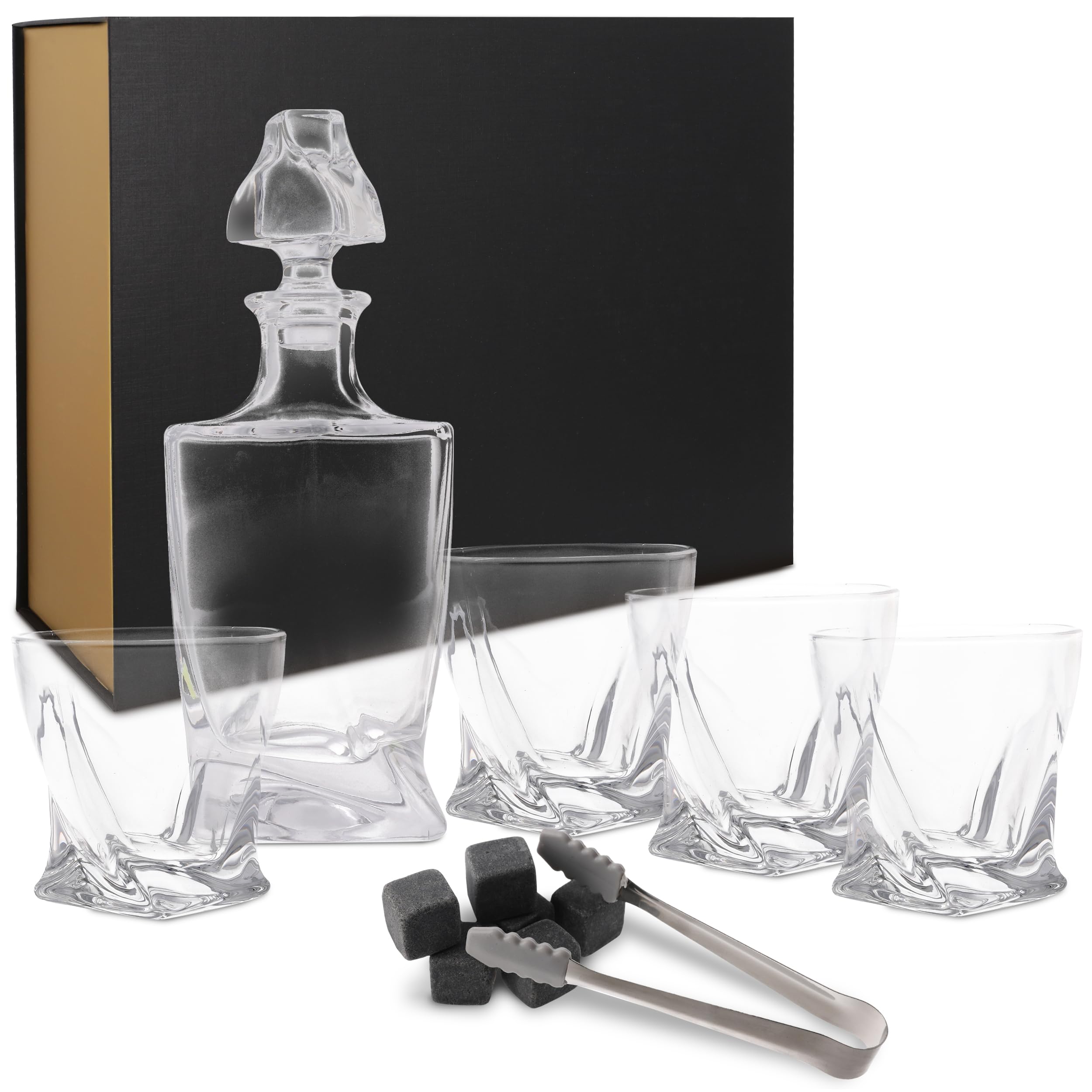 Rogue River Tactical Twisted Whiskey Decanter With 4 Whiskey Glasses ...