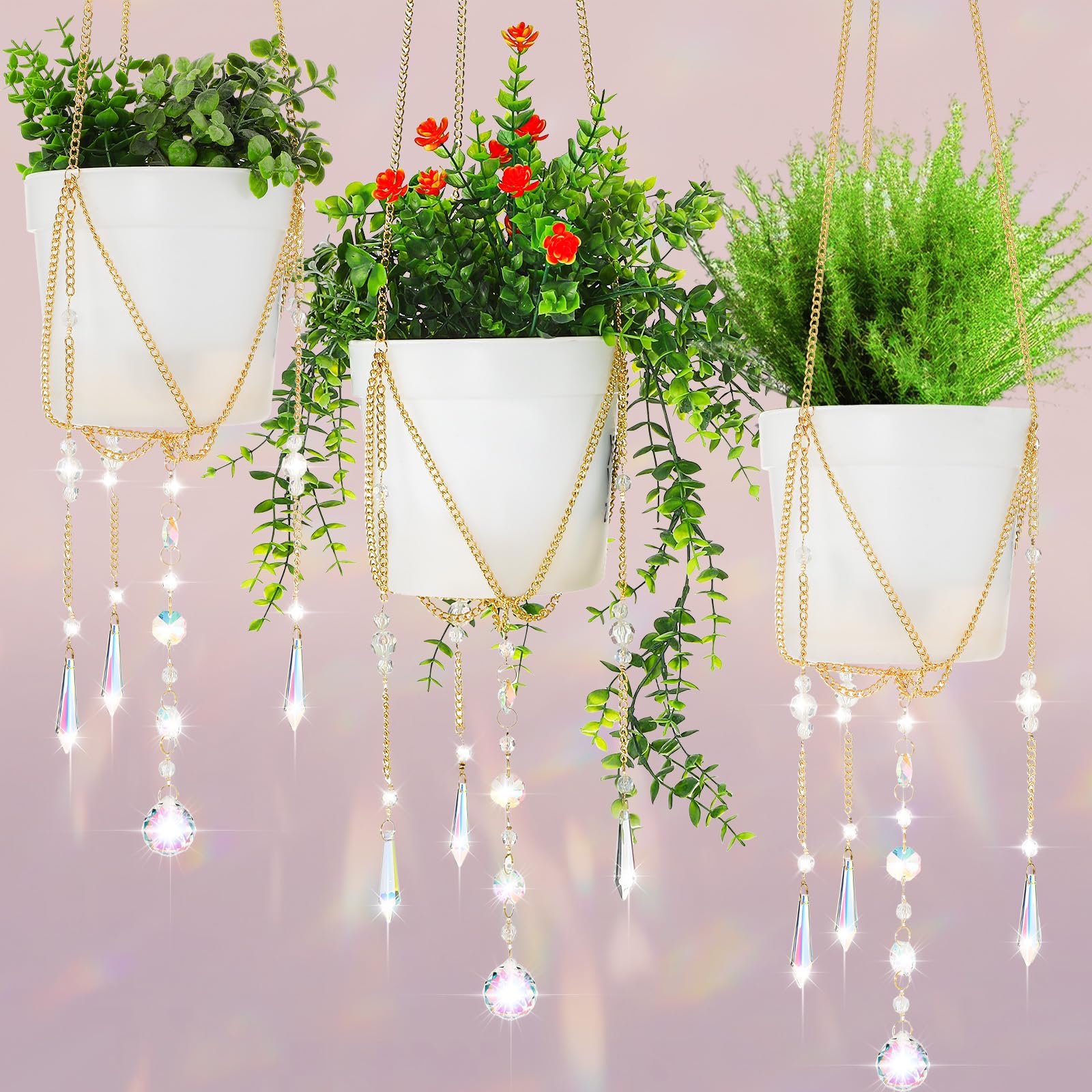 Chunful 3 Pack Sun Catcher Plant Hanger with Beads and Glass Crystal ...