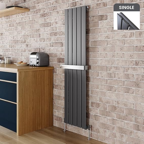 1600 x 376 mm Flat Panel Vertical Radiator Heating Single Towel Bar ...
