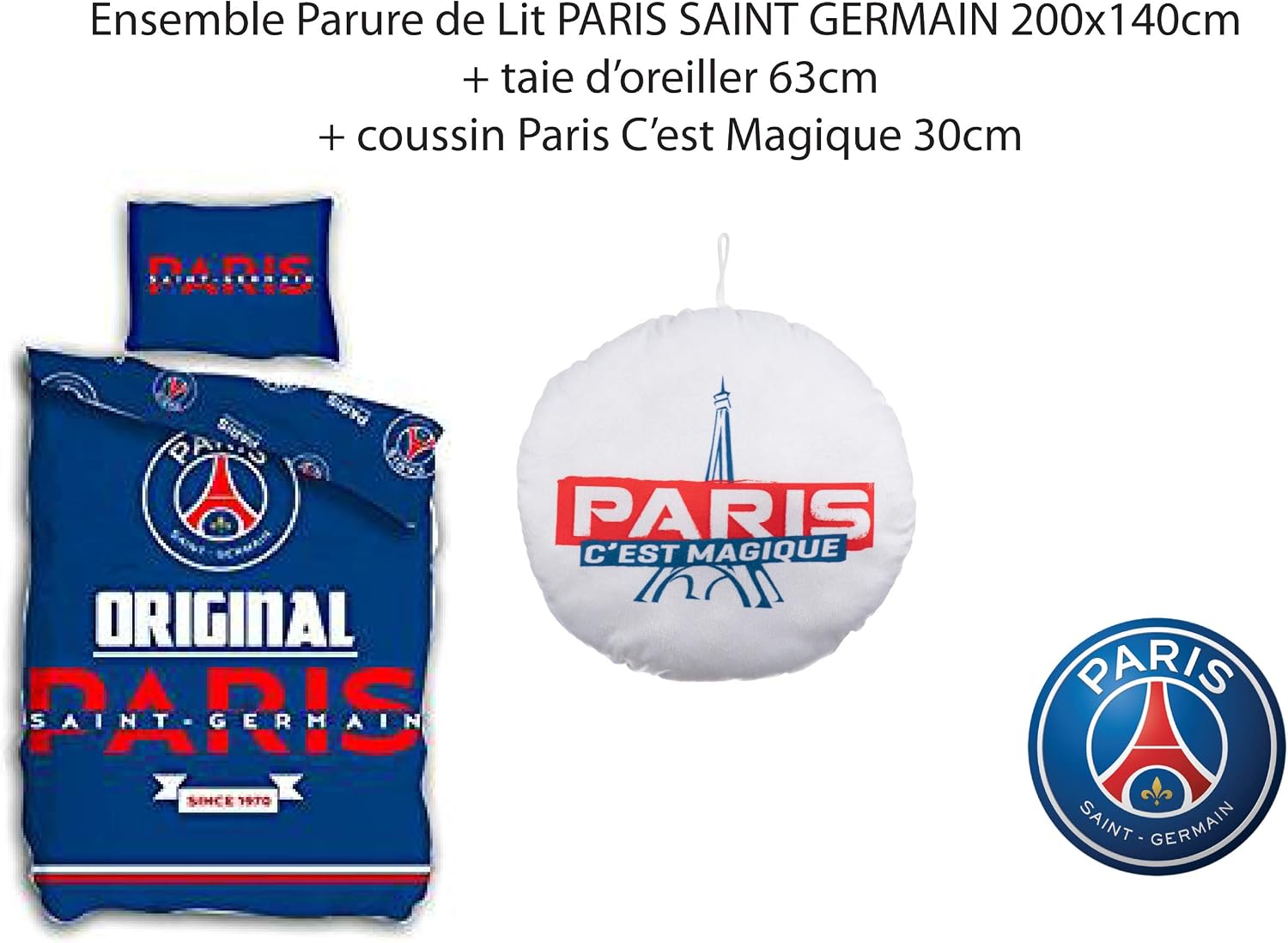 AYMAX PSG Football - Parure de lit - Housse de Couette 140 x 200 cm ...