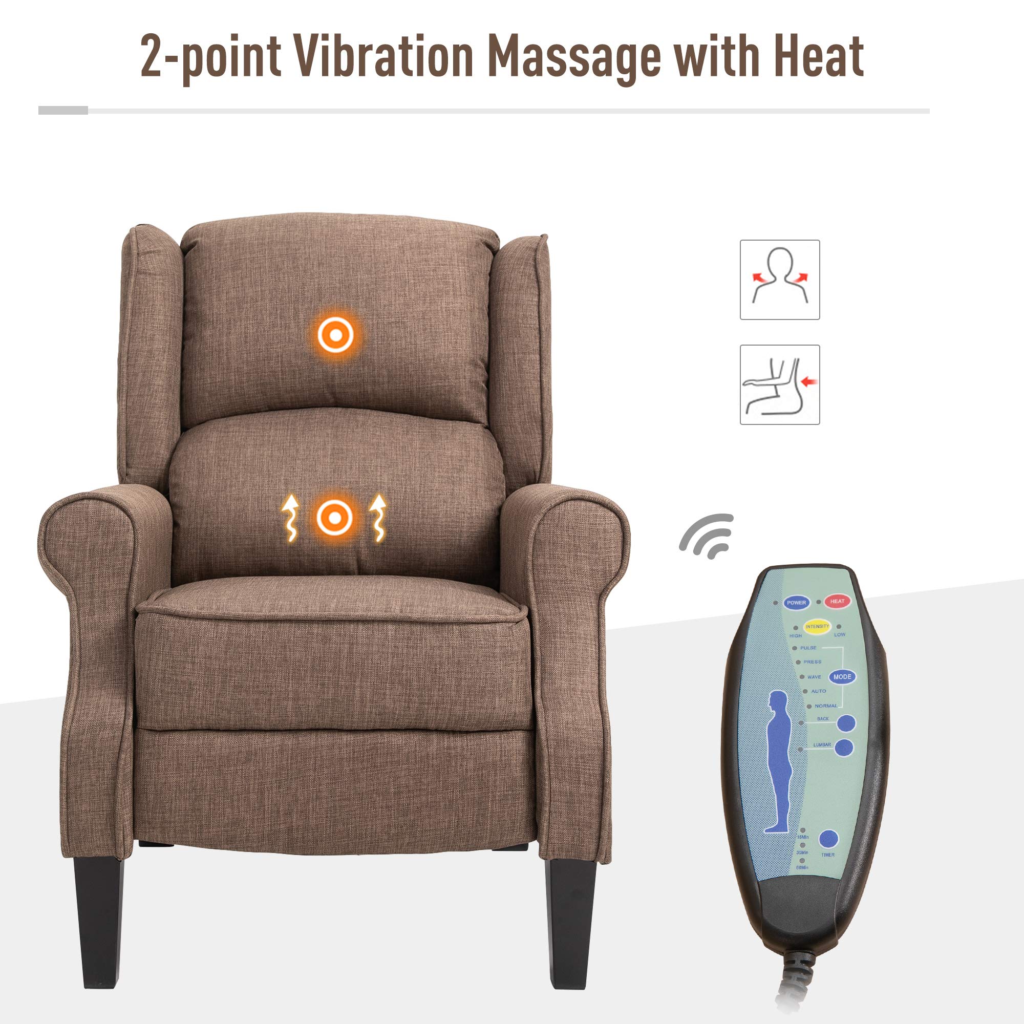 HOMCOM Wingback Heated Vibrating Accent Sofa Vintage Linen Fabric ...