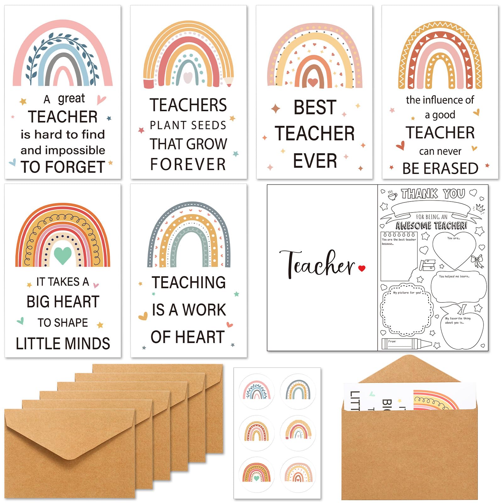 Motiskyy 6 Set Teacher Appreciation Gifts Cards for Teachers Rainbow ...