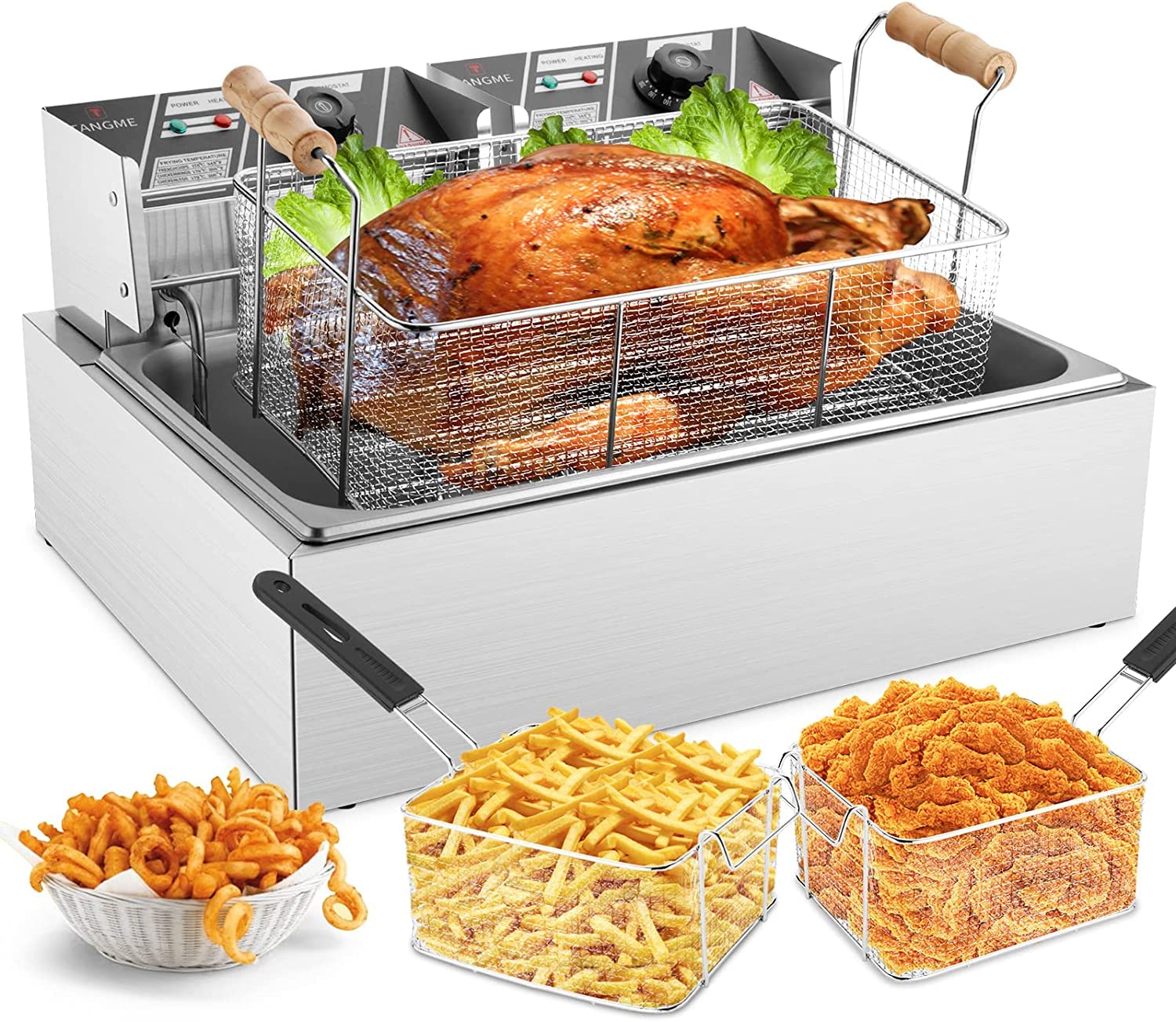 TANGME Commercial Deep Fryer, 3400w Electric Turkey Fryer with 3 ...