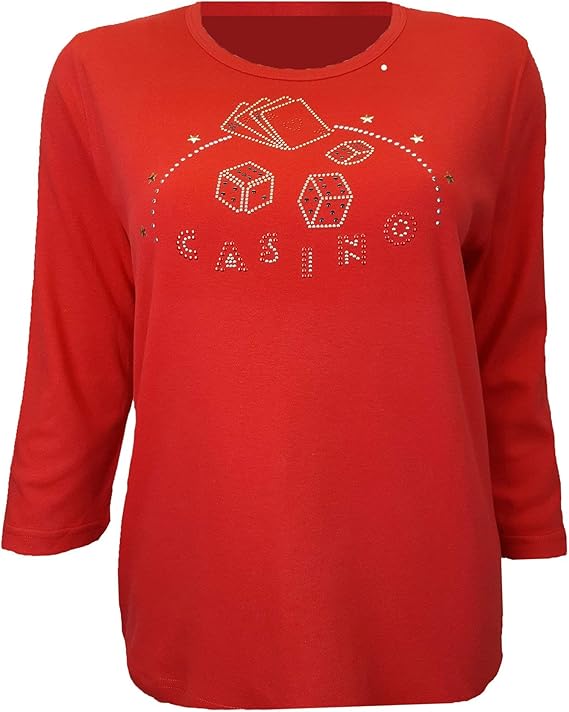 Amazon.com: Casino Gambling Bling Womens red Shirt with 3/4 Sleeves ...