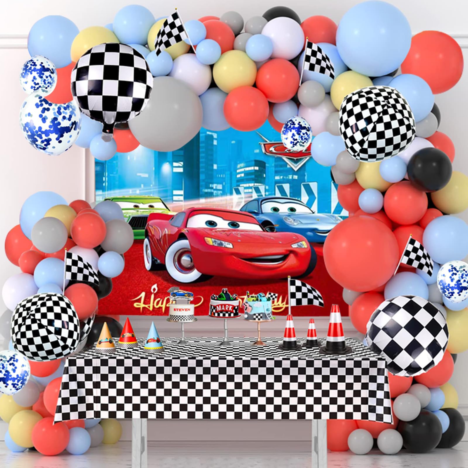 Lnkdeya Race Cars Birthday Party Decorations-179 Pcs Racing Cars ...