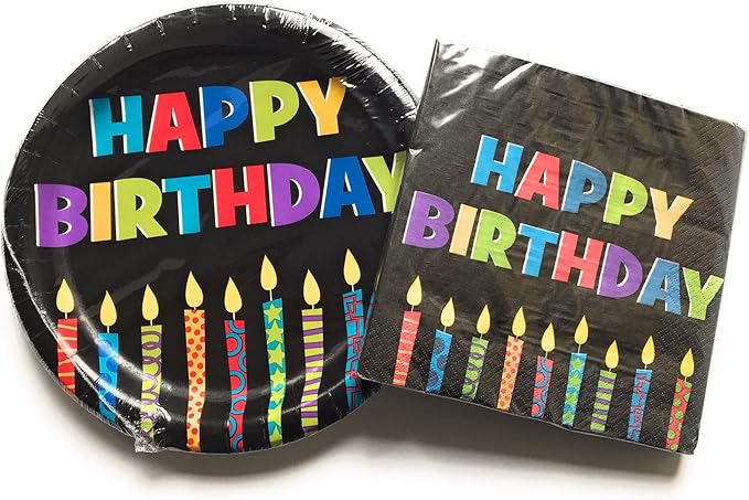 Amazon.com: Happy Birthday Plates and Napkins Sets - Very Cute Sets of ...