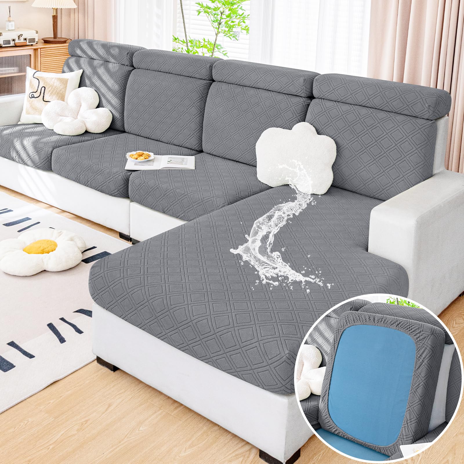 Smiry Waterproof Couch Cushion Covers, Stretch Sofa Covers for 2 ...