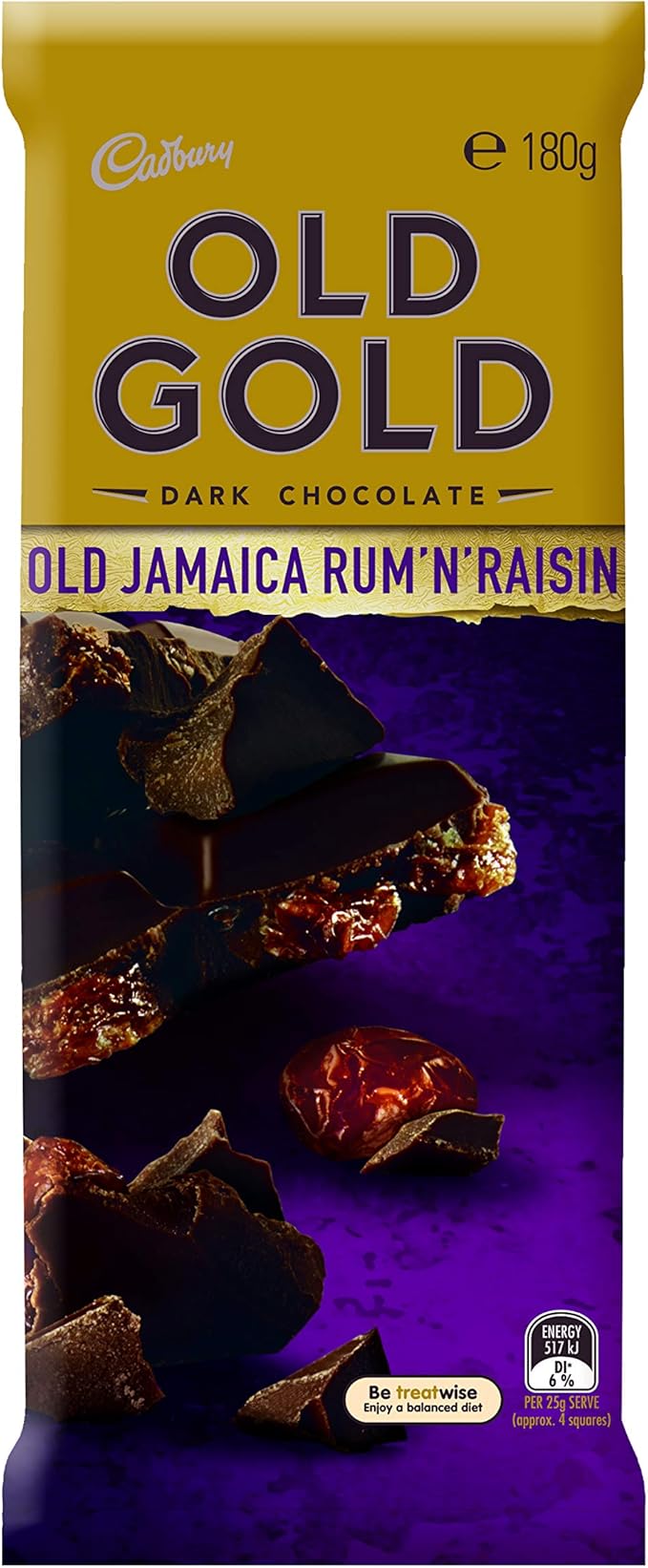 Cadbury Old Gold Dark Chocolate Old Jamaica Rum N Raisin 180g Block ...