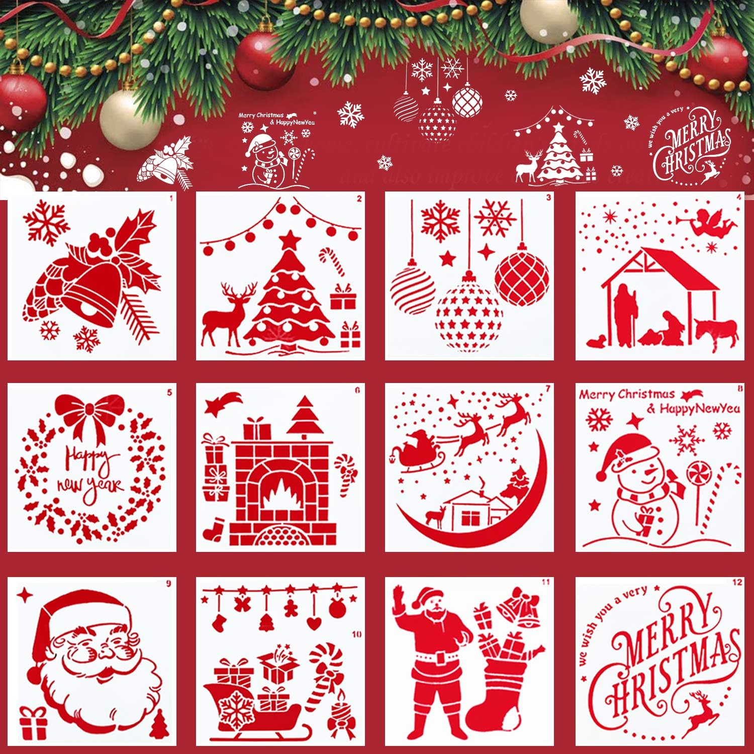 Christmas Stencils Template Reusable Plastic Crafts, DIY Christmas ...