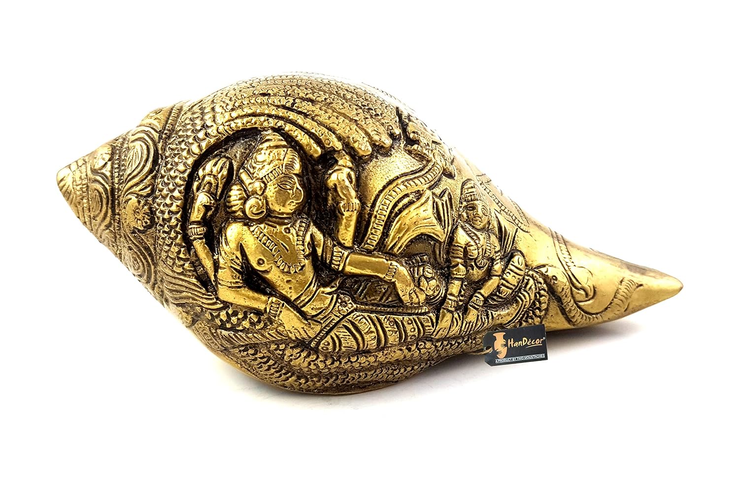 Buy Two Moustaches Brass Shankh with Vishnu Carving Antique Yellow ...