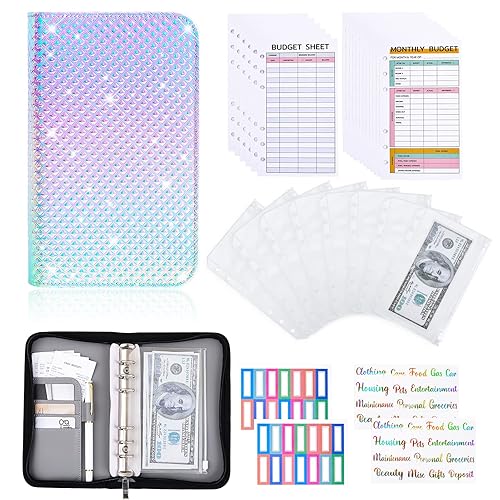 Budget Binder with Zipper Envelopes A6 Money Organizer for Cash PU ...