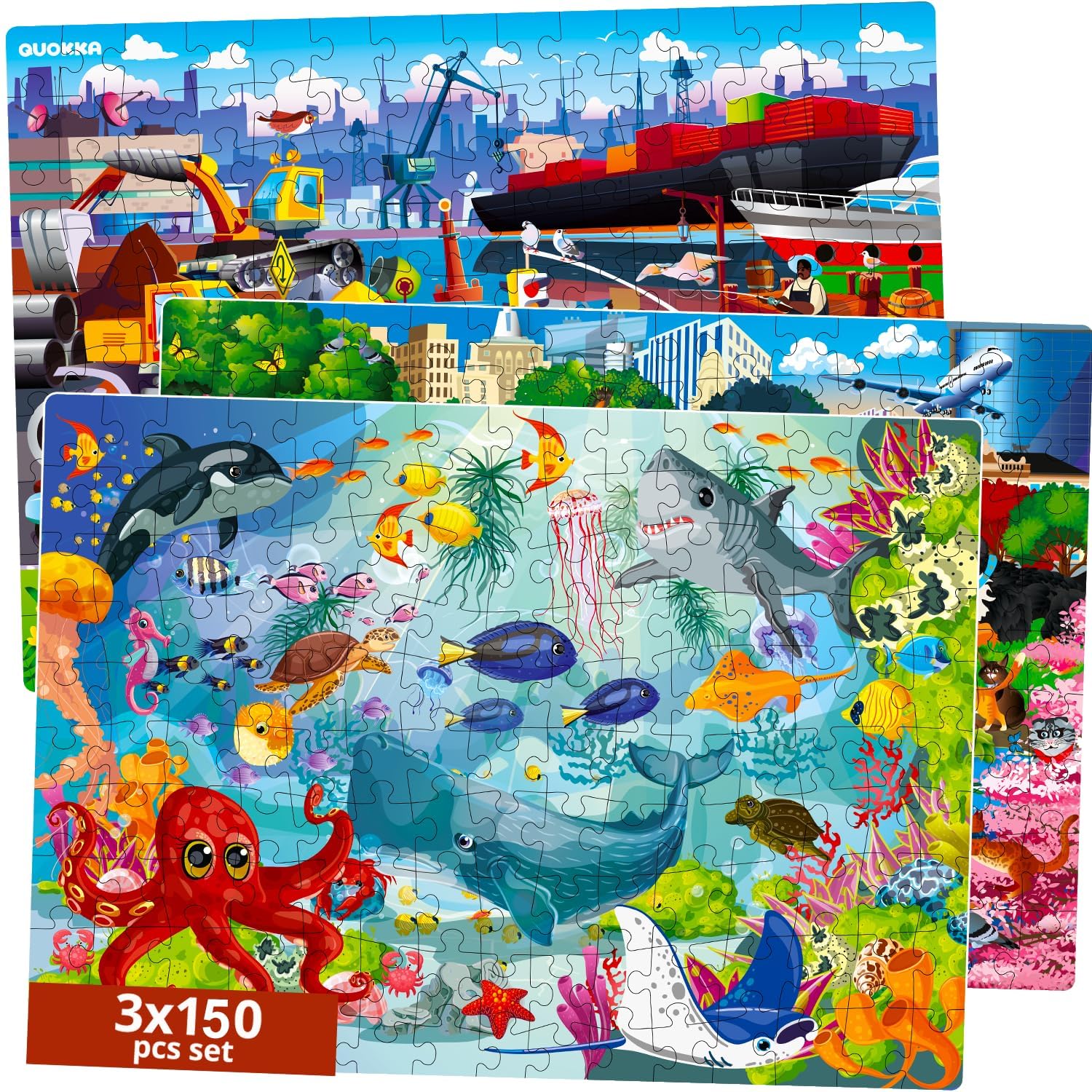 QUOKKA Floor Puzzles for Kids Ages 8-10 – 3X150 Piece Puzzles for Kids ...