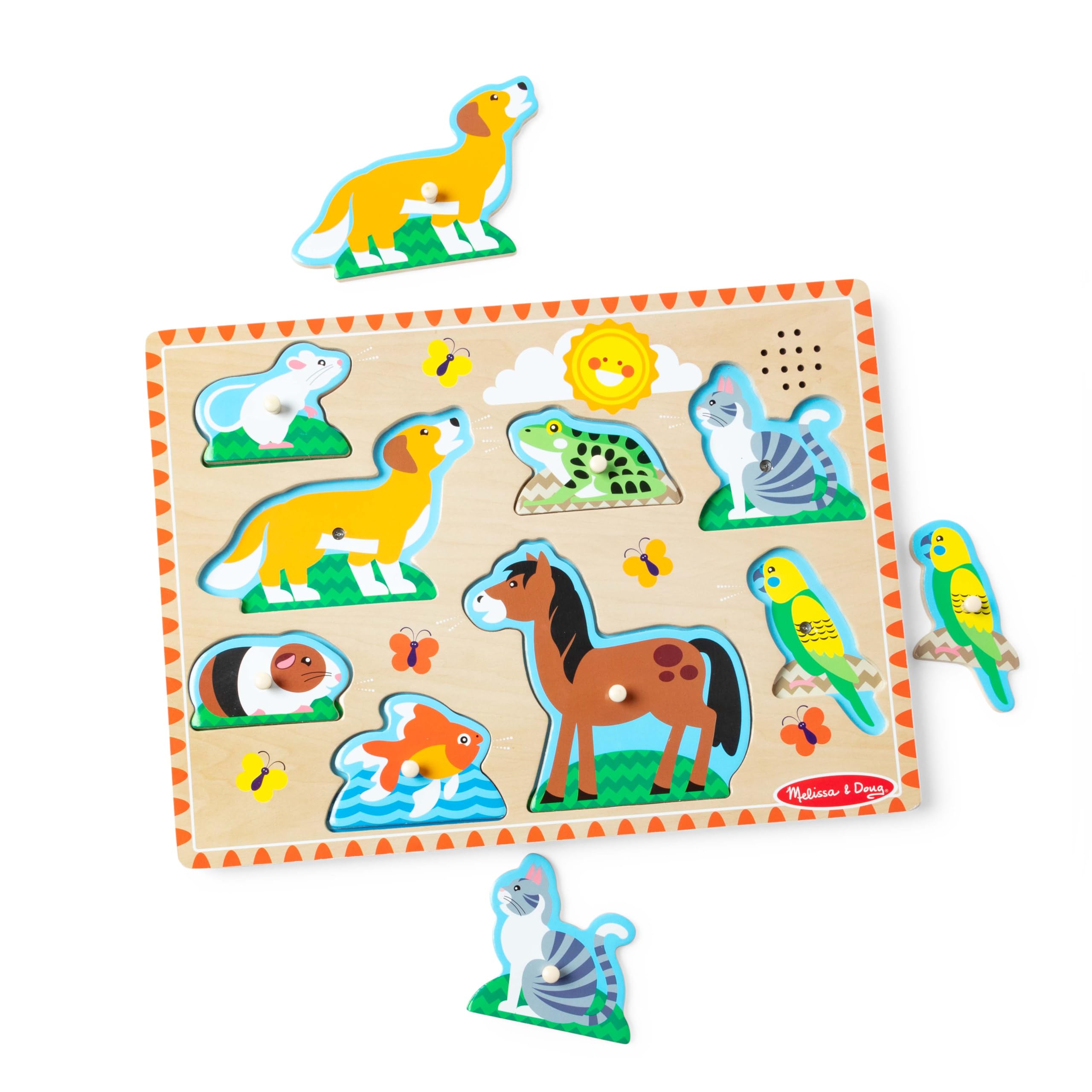 Melissa & Doug Pets Sound Puzzle - Wooden Peg Puzzle With Sound Effects ...
