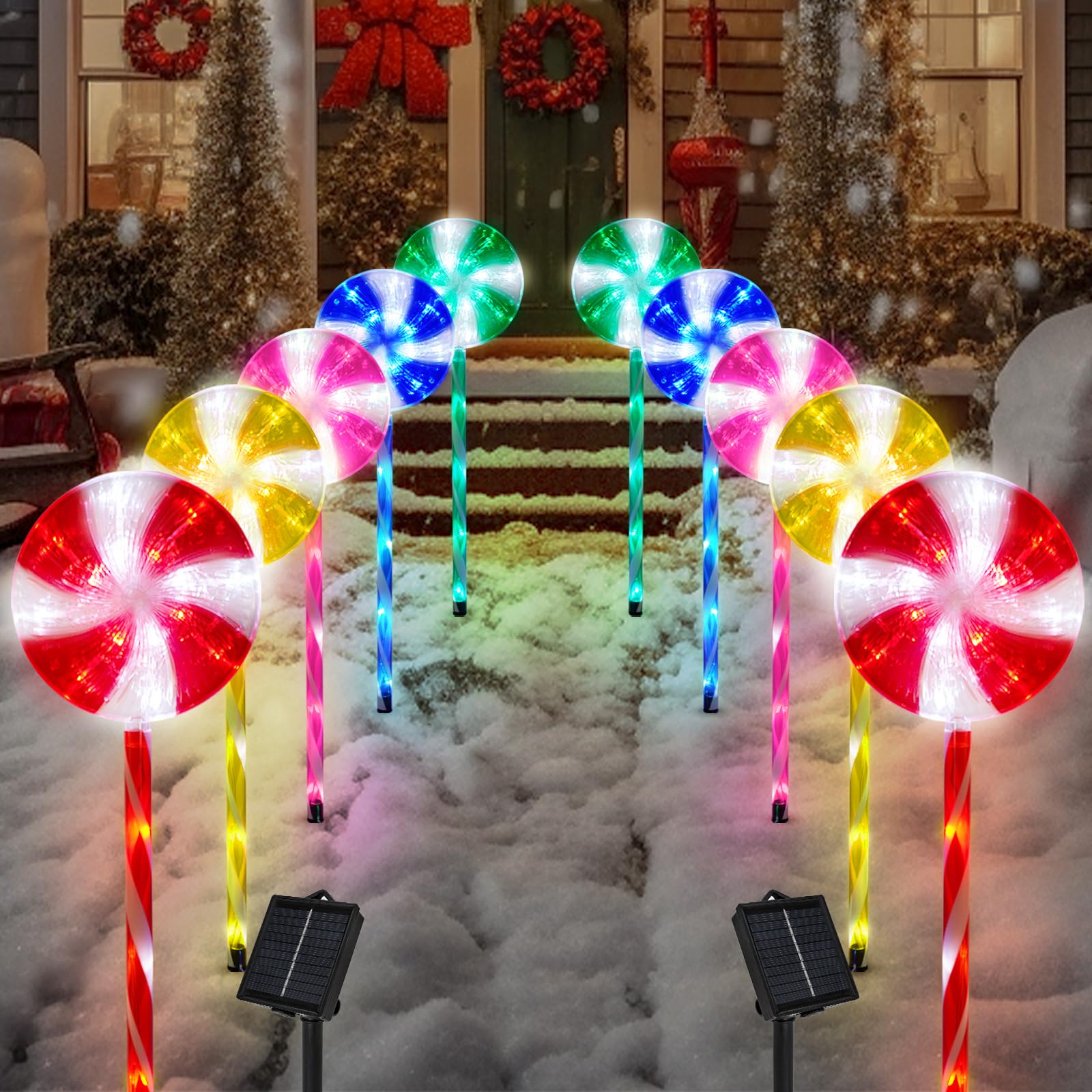 Outdoor Christmas Decorations Solar Pathway Lights, Set of 10 Lollipops ...