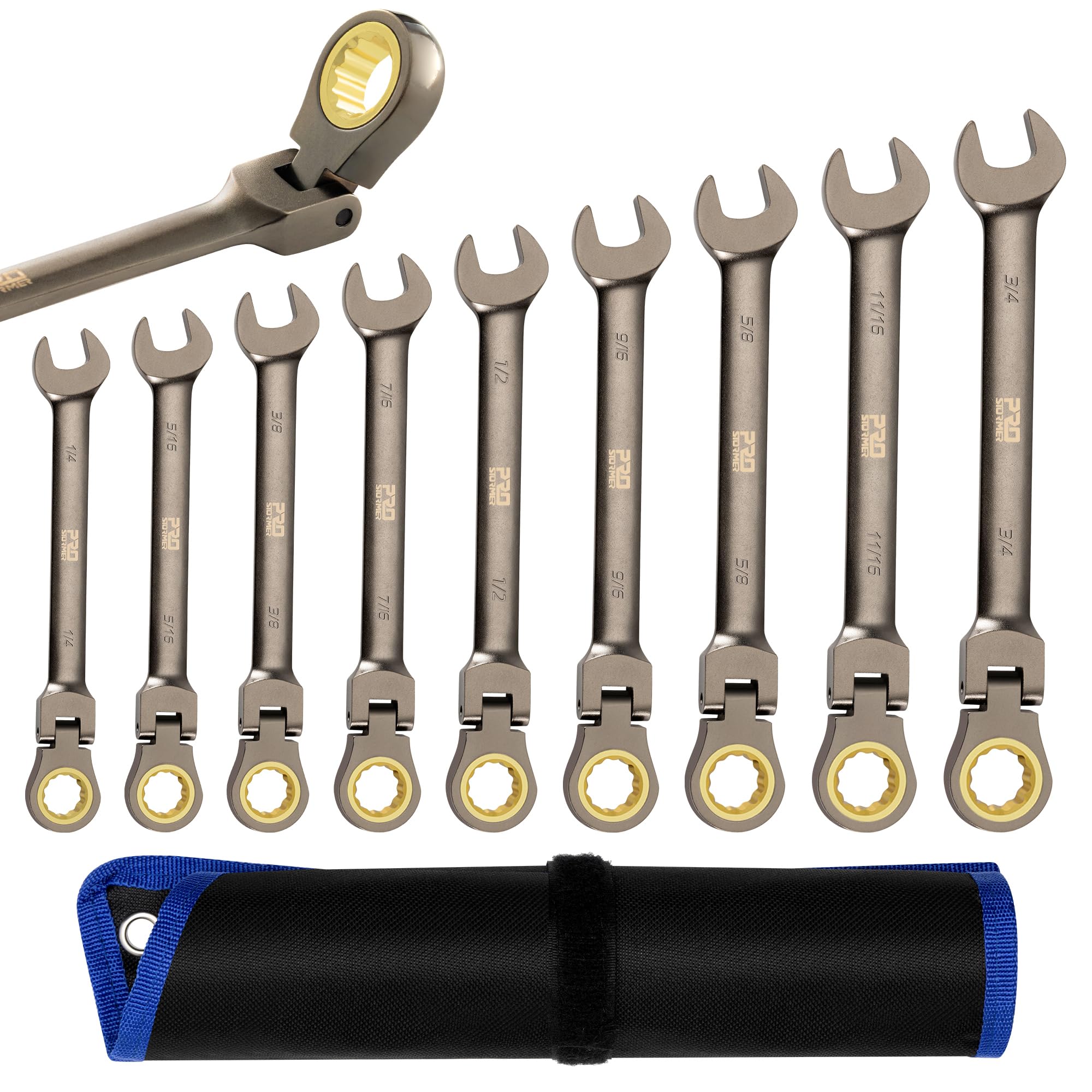 Prostormer 9-Piece SAE Flex-Head Ratchet Wrench Set, Cr-V Constructed ...
