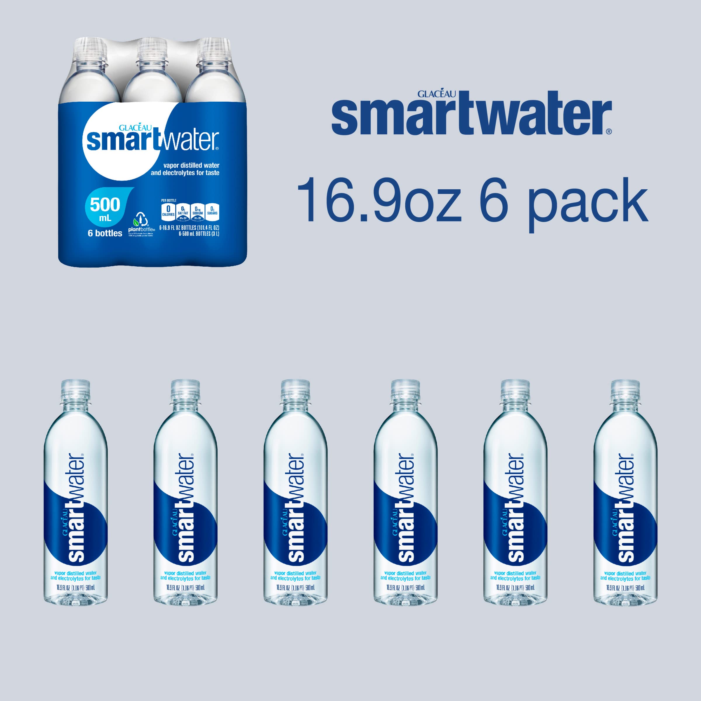 smartwater vapor distilled premium water bottles, 16.9 fl oz, 6 Pack | Pricepulse