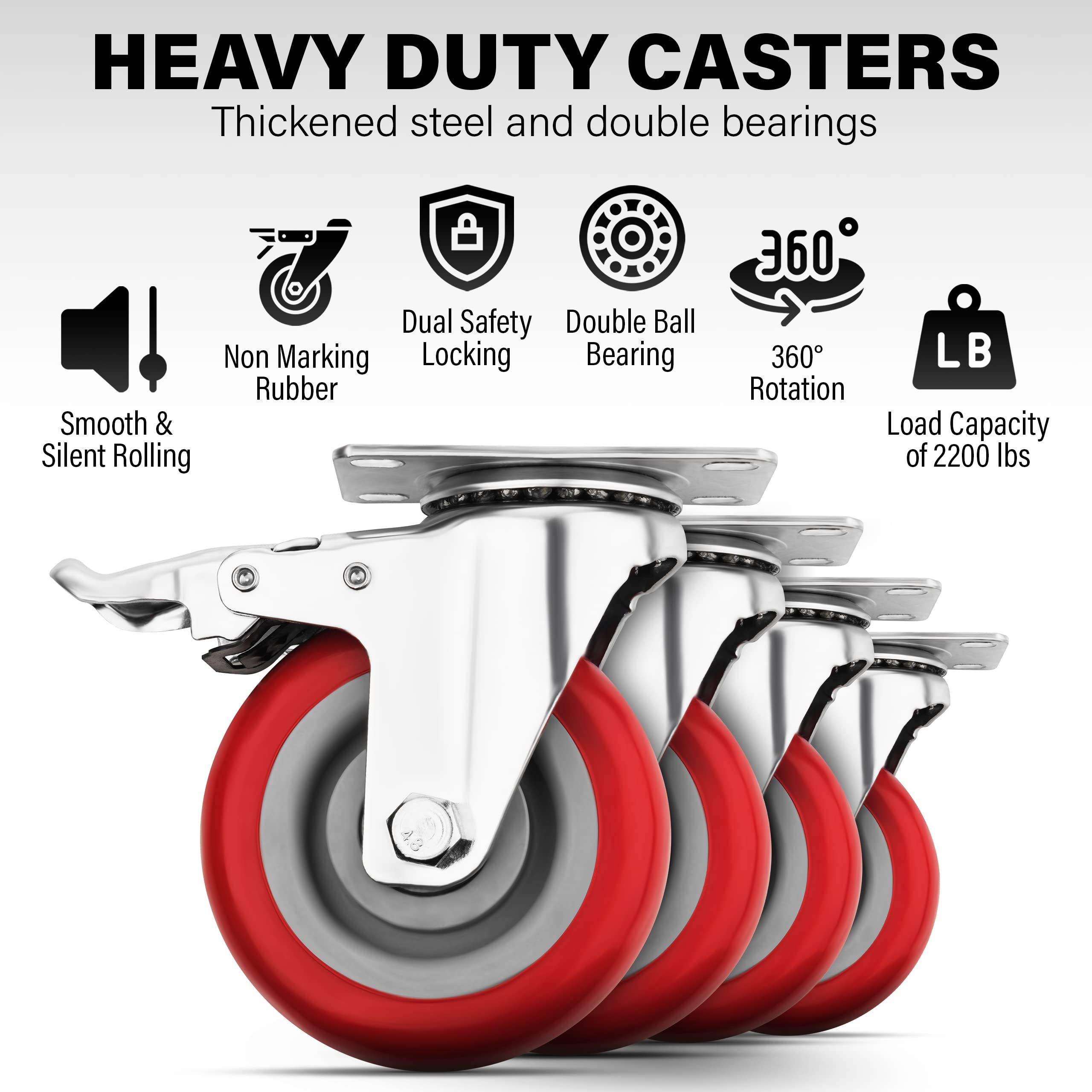 Mua Castrek 4 Inch Caster Wheels Heavy Duty Casters Set of 4 (2200lbs ...