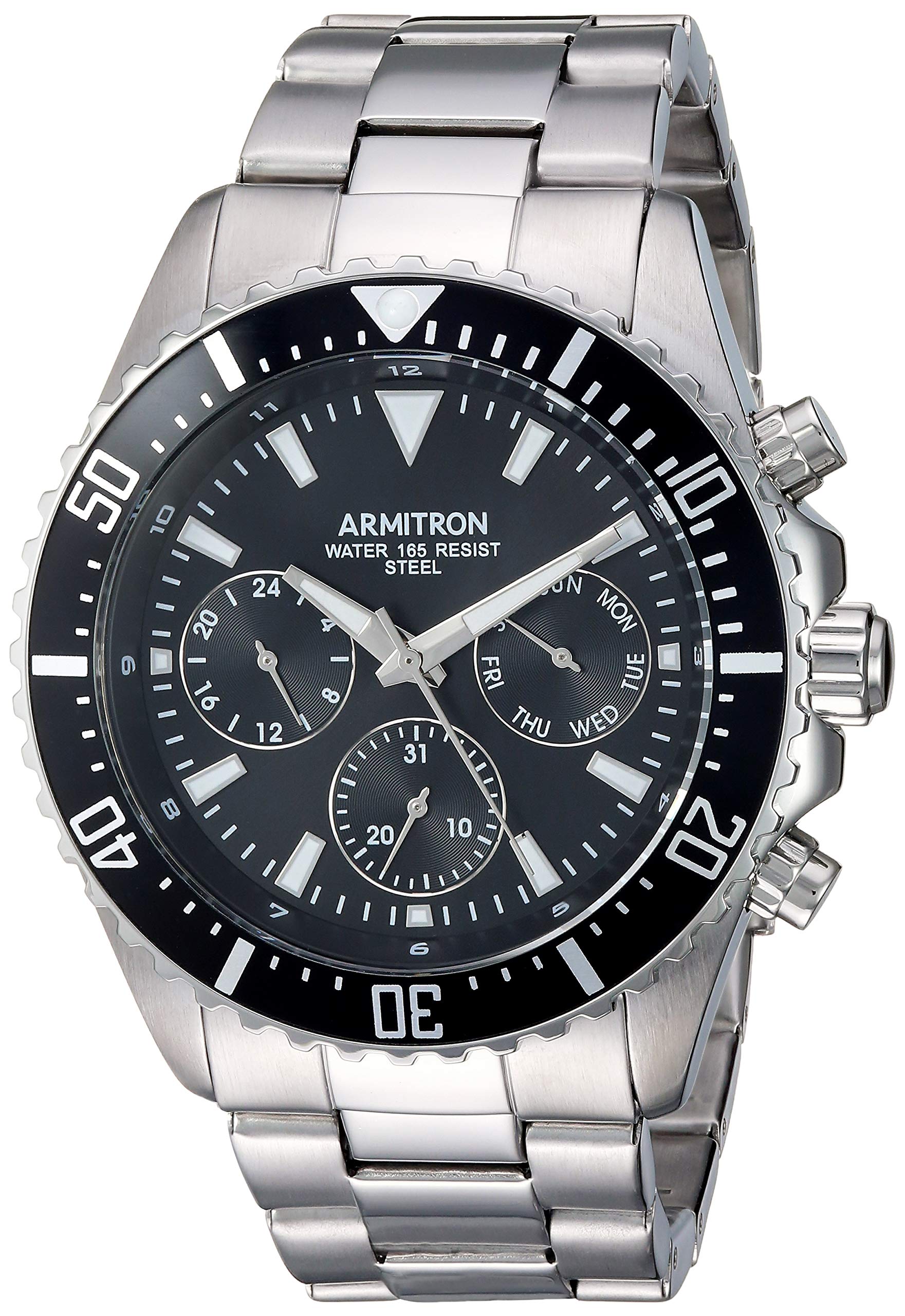 Armitron Men's 20/5351BKSV Multi-Function Silver-Tone Bracelet Watch ...