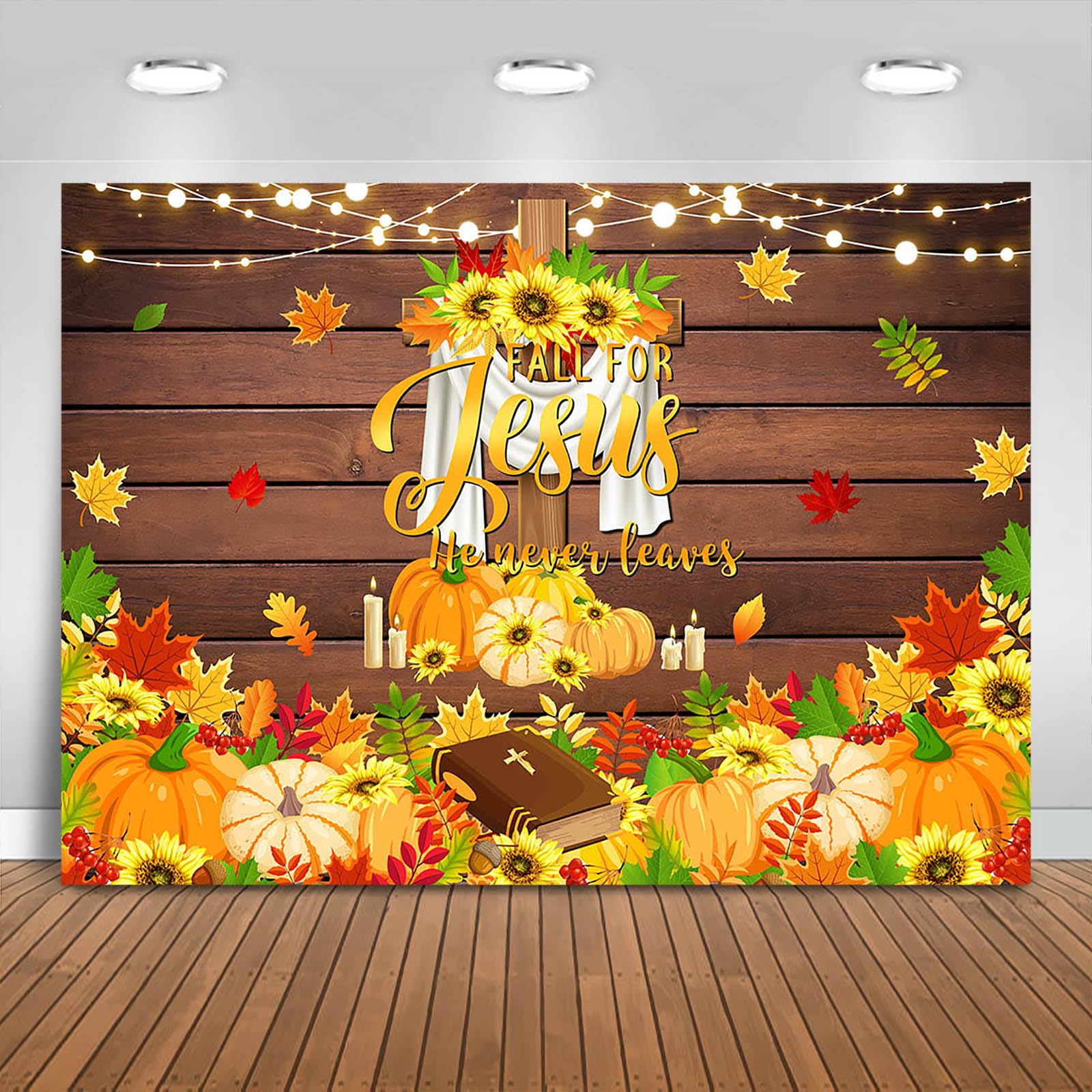Fitumiw Fall for Jesus Backdrop 7x5ft He Never Leaves Thanksgiving ...