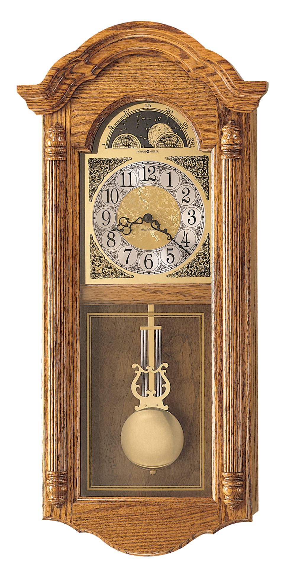 Howard Miller Clay Wall Clock II, Crystal Glass Golden Pendulum Wall ...