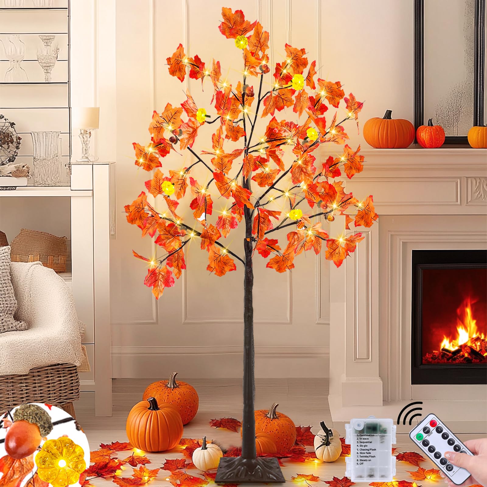 TURNMEON 4 Ft Prelit Lighted Fall Maples Tree Thanksgiving Fall Decor ...
