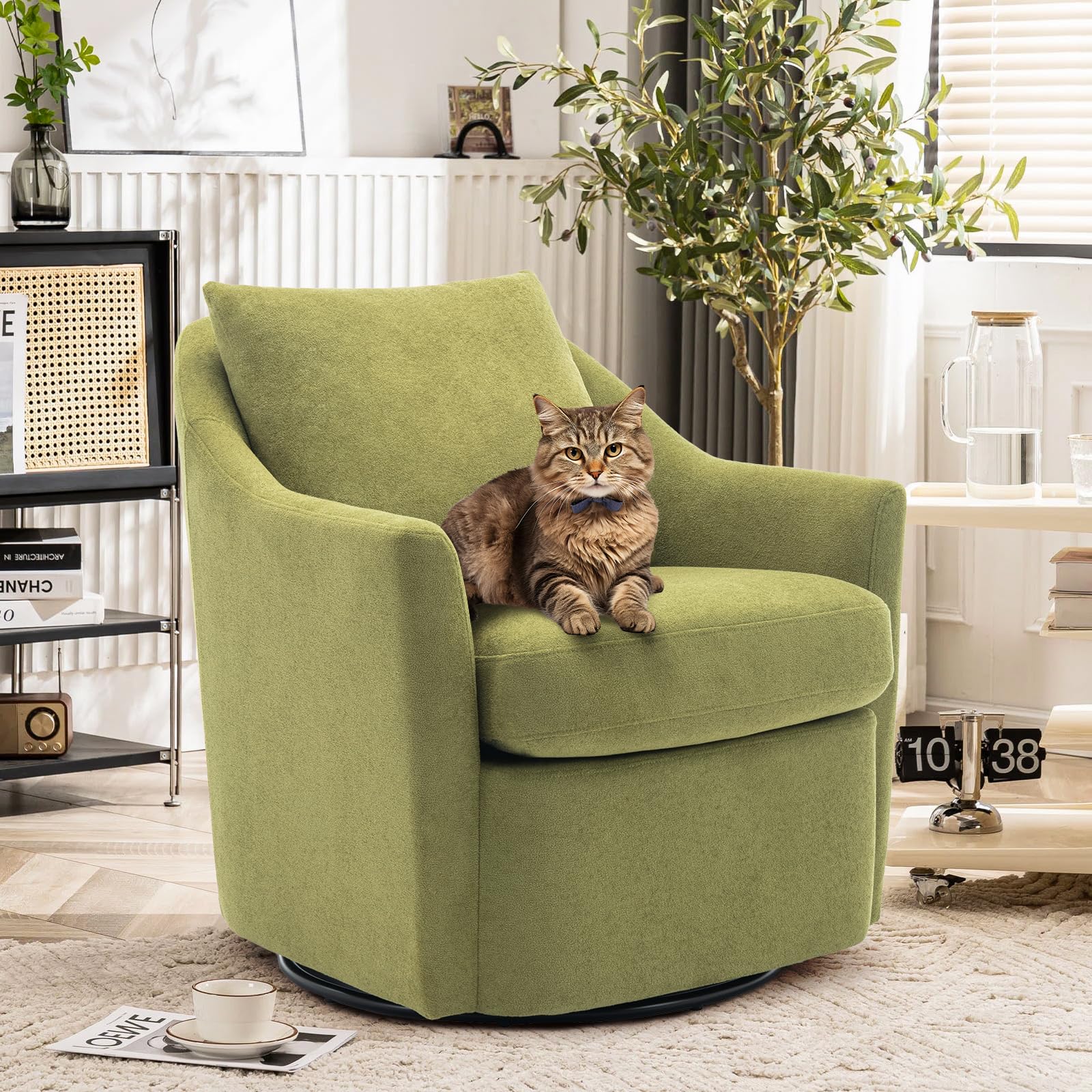 COLAMY Swivel Accent Chair Armchair, Upholstered Round Barrel Chair ...
