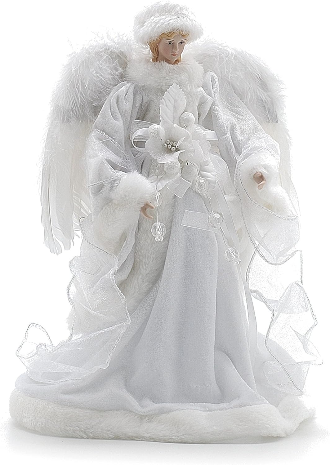 Festive 30 Centimeter Velvet Angel With Feather Wings,White – BigaMart