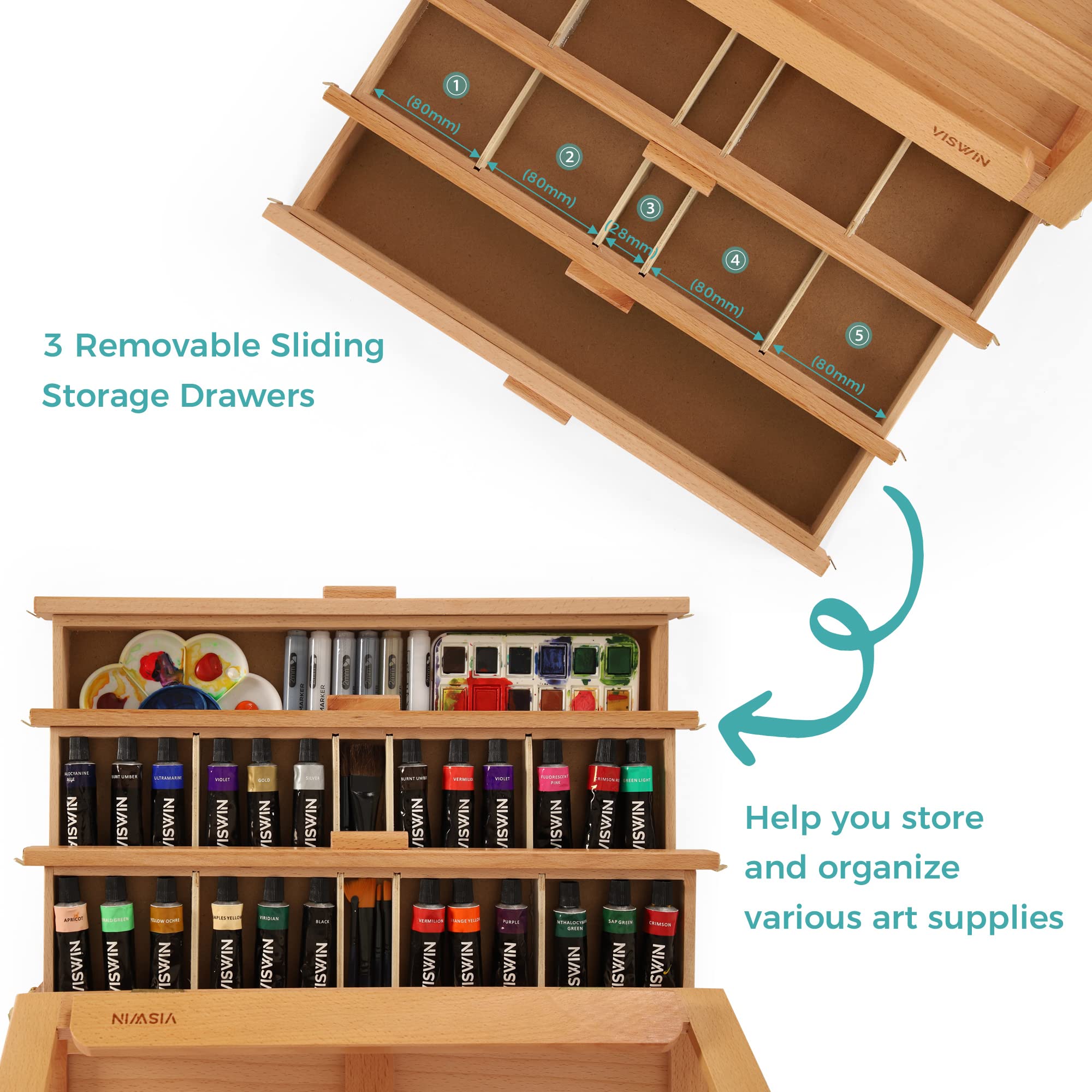 Mua VISWIN Large Adjustable 3 Drawer Storage Box Easel, Premium ...