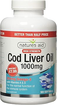 Natures Aid Cod Liver Oil, 1000 mg, 180 Softgel Capsules (High Strength ...