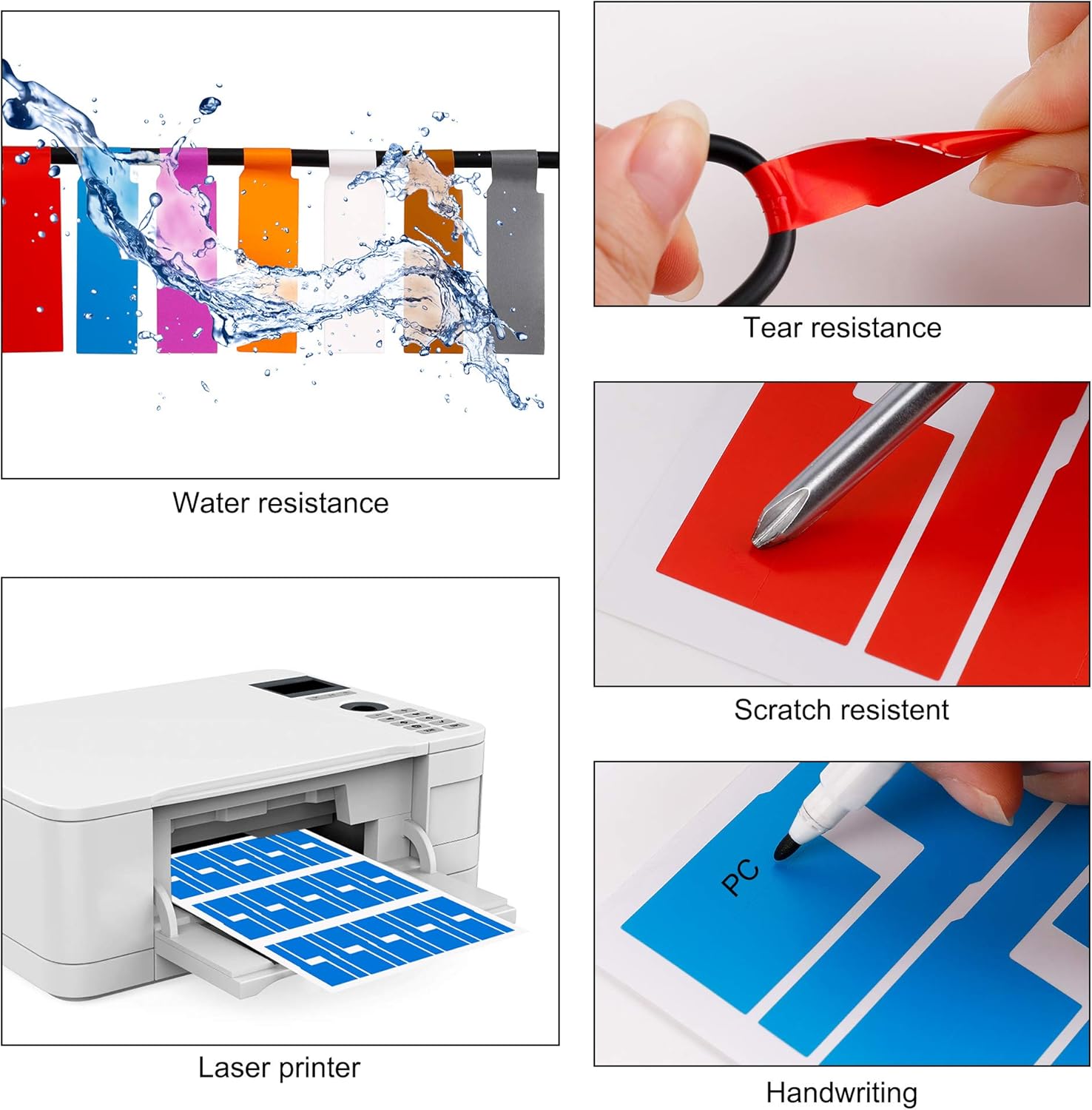 Cable Labels Self-Adhesive Colorful Wire Labels Waterproof Tear ...