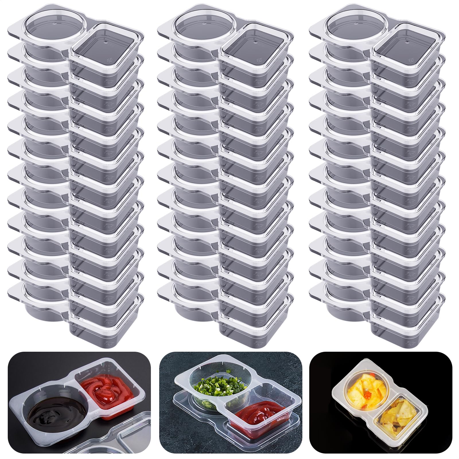 Double Compartment Condiment Containers with Lids, 2024 New Disposable ...