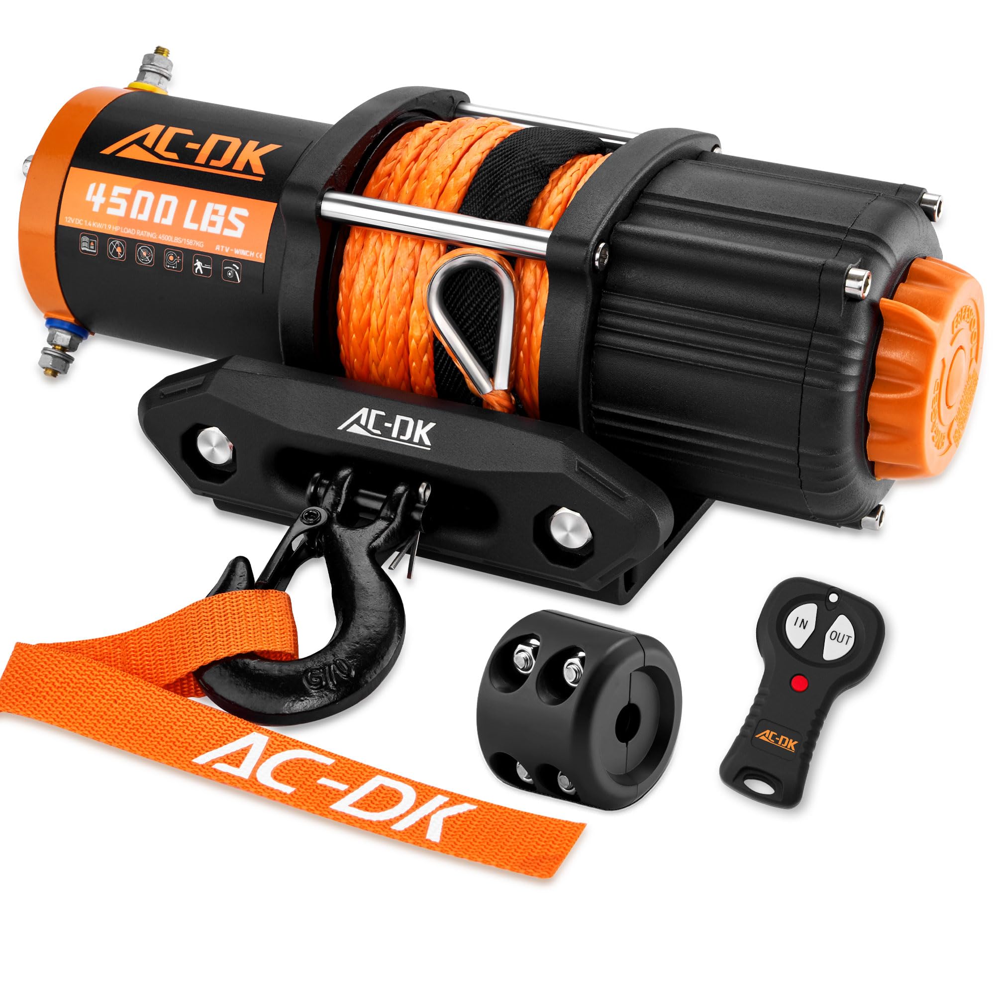 AC-DK 4500 lb ATV/UTV Winch Synthetic Rope Kits,12V Winch with Wireless ...